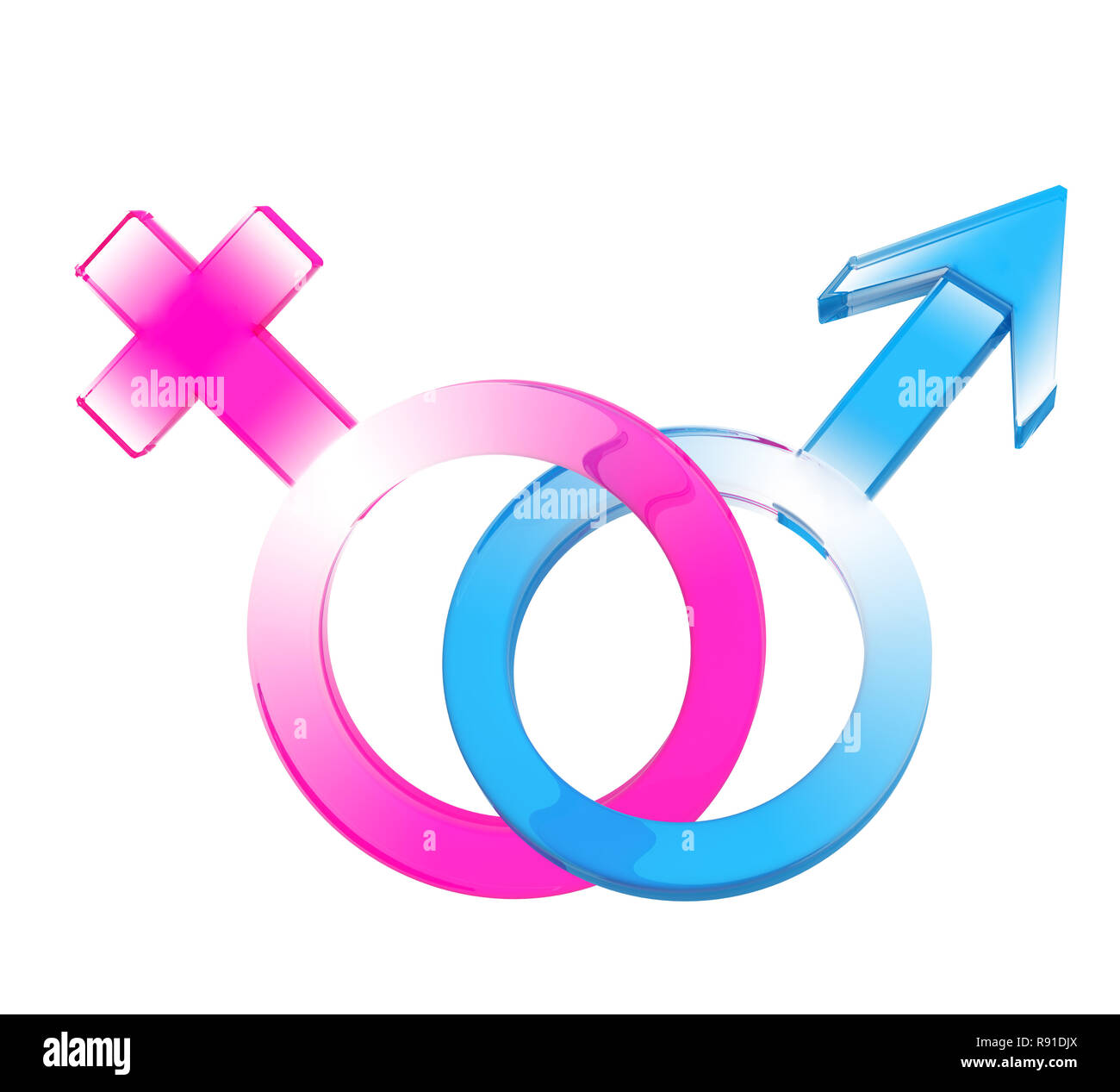 Two 3d symbols - male and female. Objects over white Stock Photo - Alamy