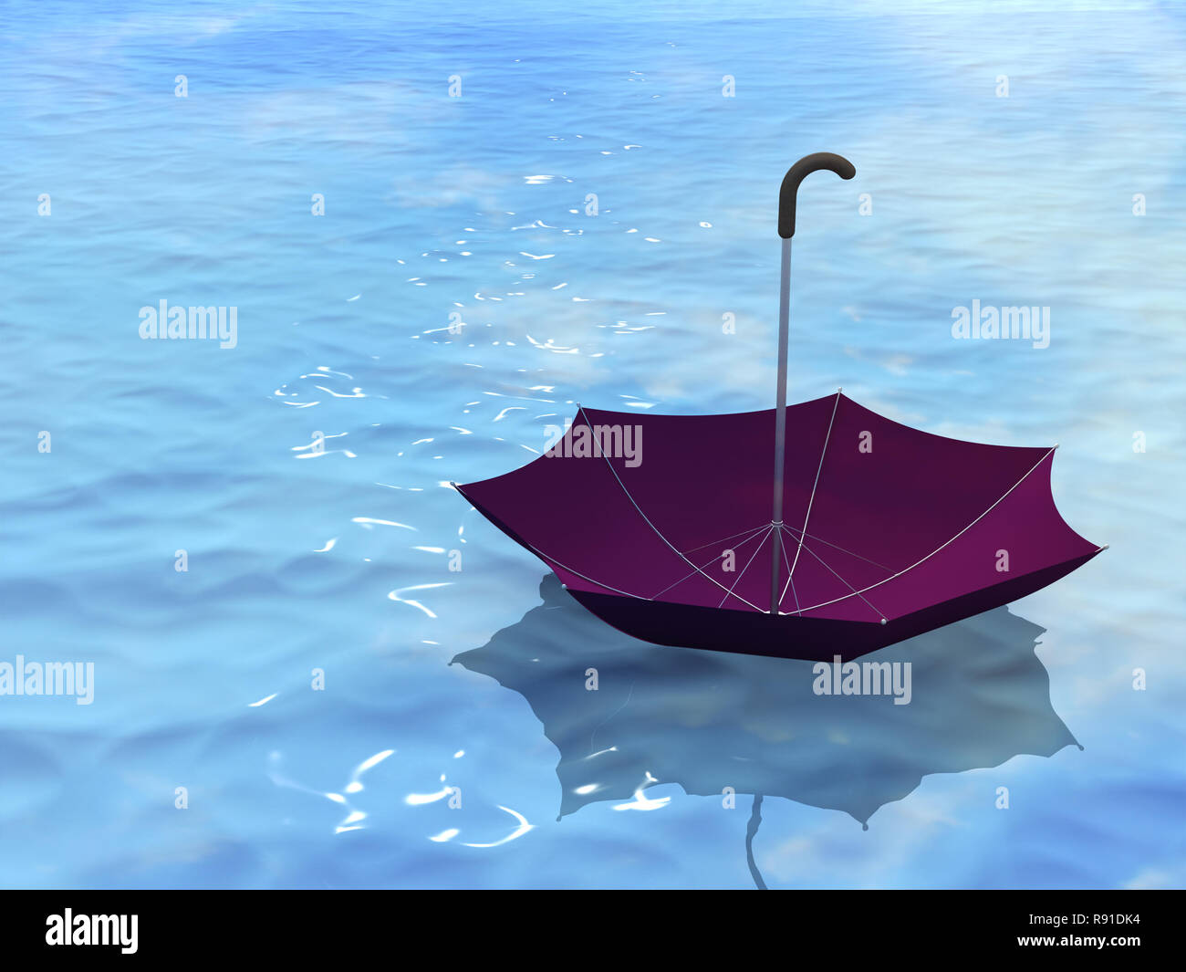 The 3d umbrella, floating on waves Stock Photo - Alamy