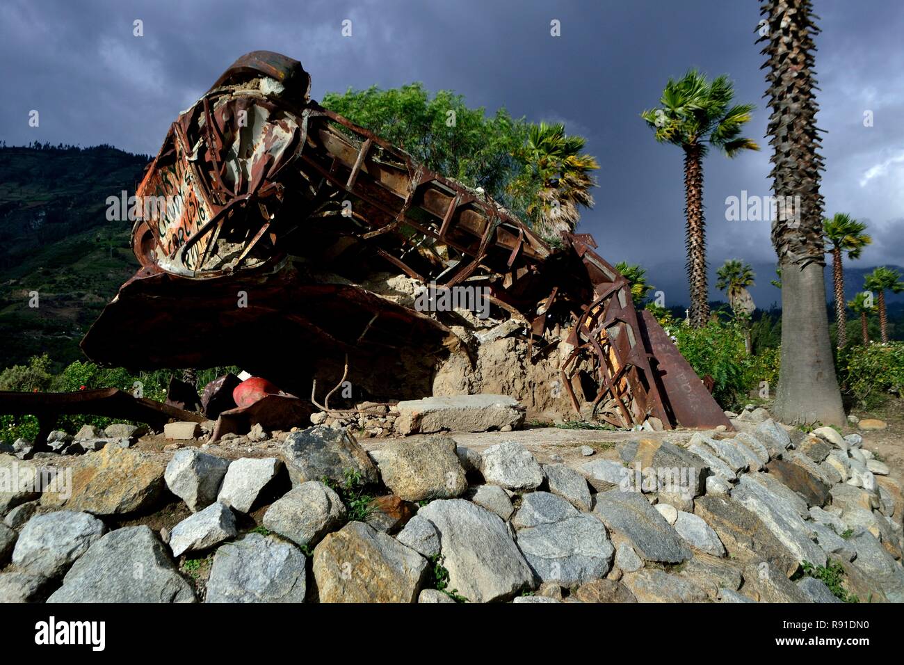 Bus Remainings after Earthquake - Old Yungay where an earthquake and ...