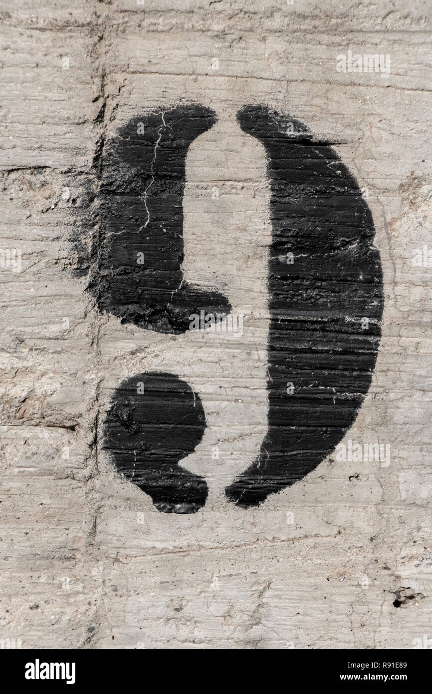 number nine painted stencil on concrete wall, number nine, number 9 ...