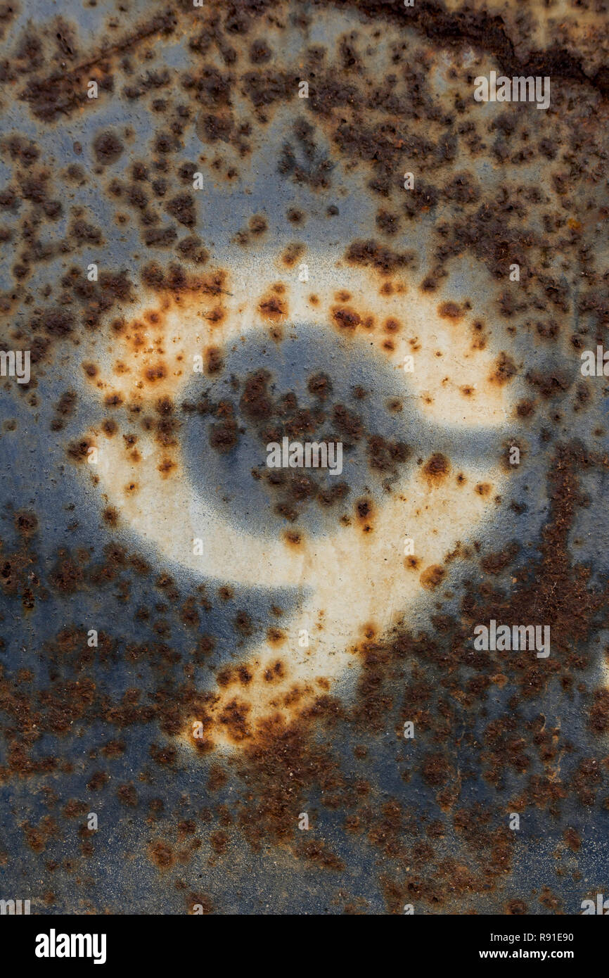 white number nine painted on rusty blue metal, number 9 Stock Photo - Alamy