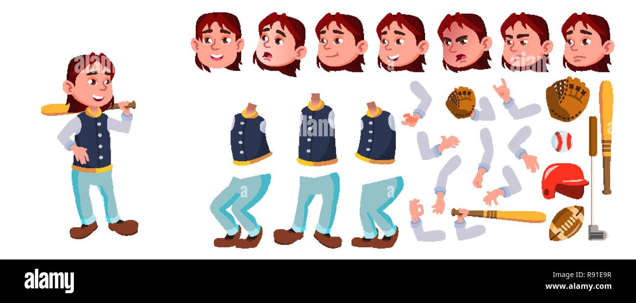Baseball Boy Schoolboy Kid Vector. Sport School Child. Animation ...