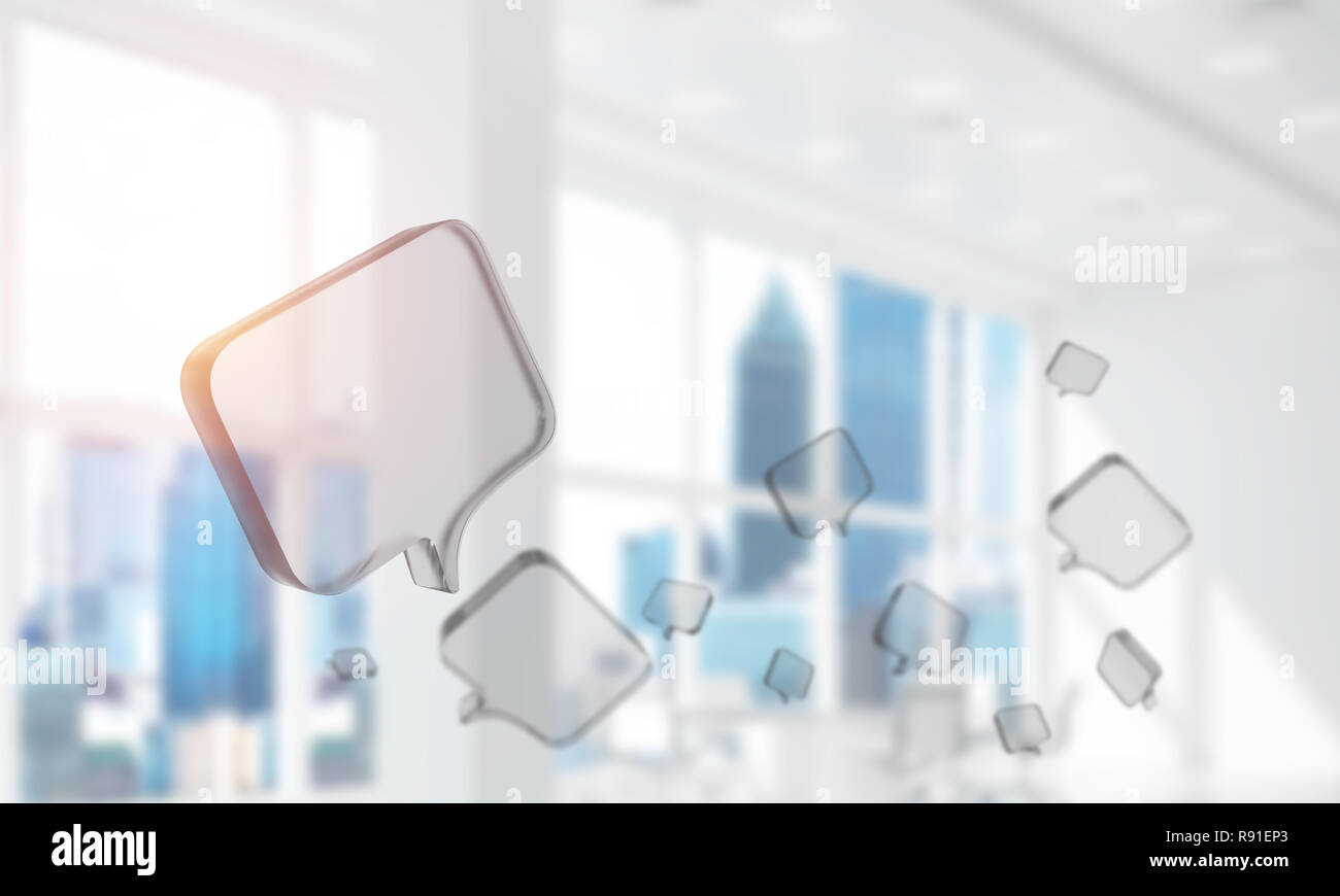 Concept of communication by glass empty chat icon on office background ...