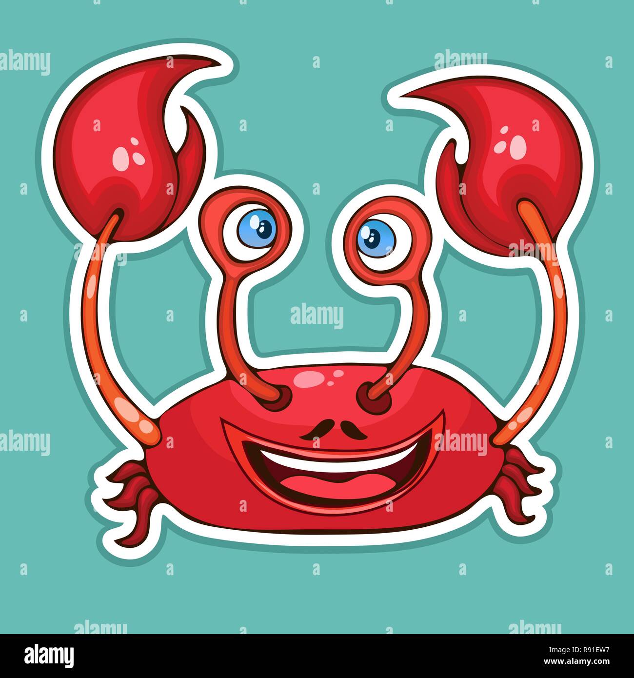 Painted cute funny crab smiling sticker, design element, print ...