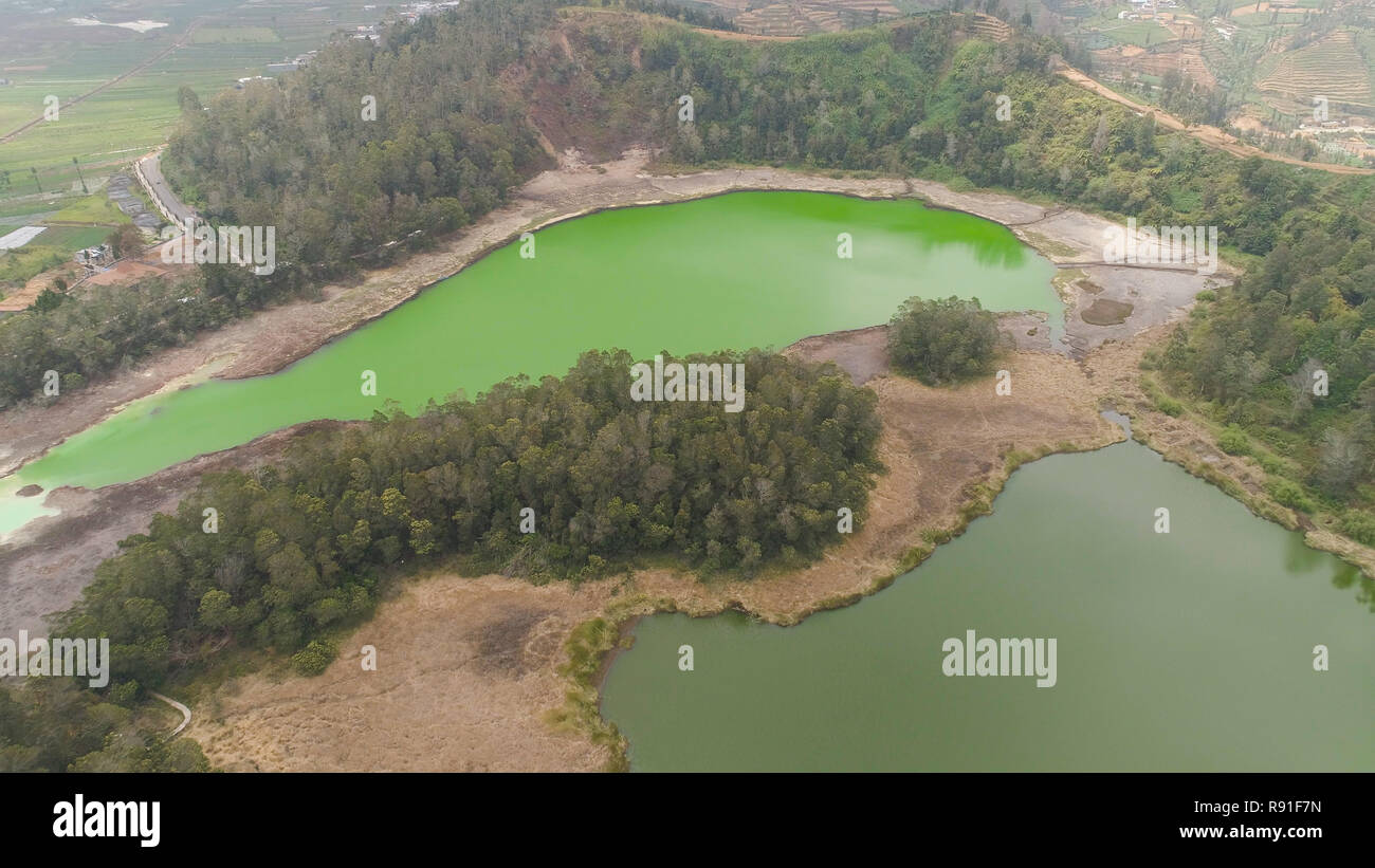volcanic sulfur lake telaga warna in dieng plateau, java Indonesia ...