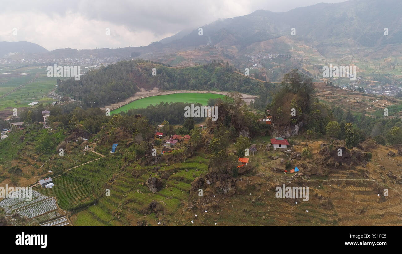 volcanic sulfur lake telaga warna in dieng plateau, java Indonesia ...