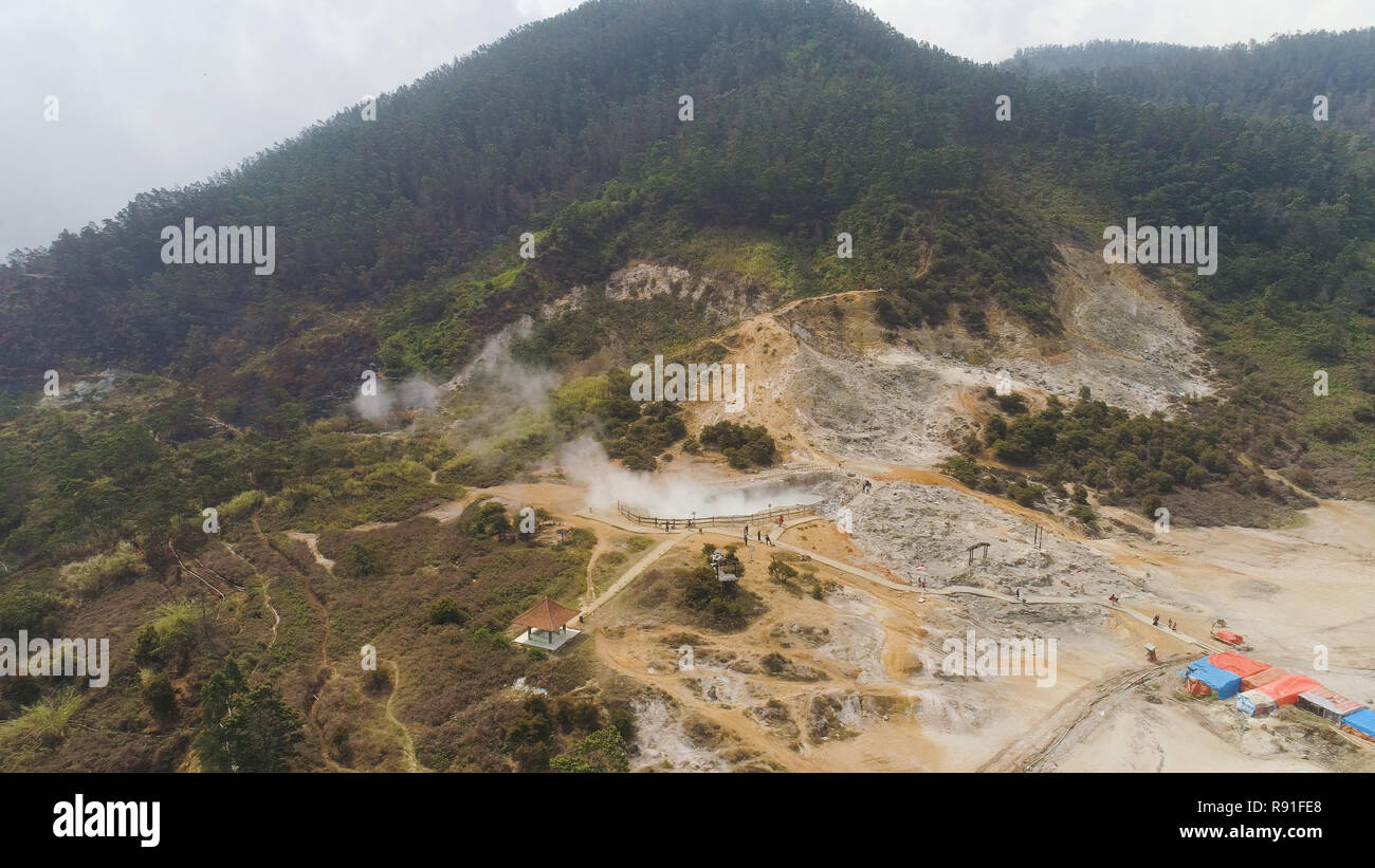 plateau with volcanic activity, mud volcano Kawah Sikidang, geothermal ...