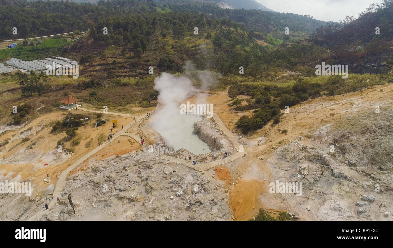 plateau with volcanic activity, mud volcano Kawah Sikidang, geothermal ...