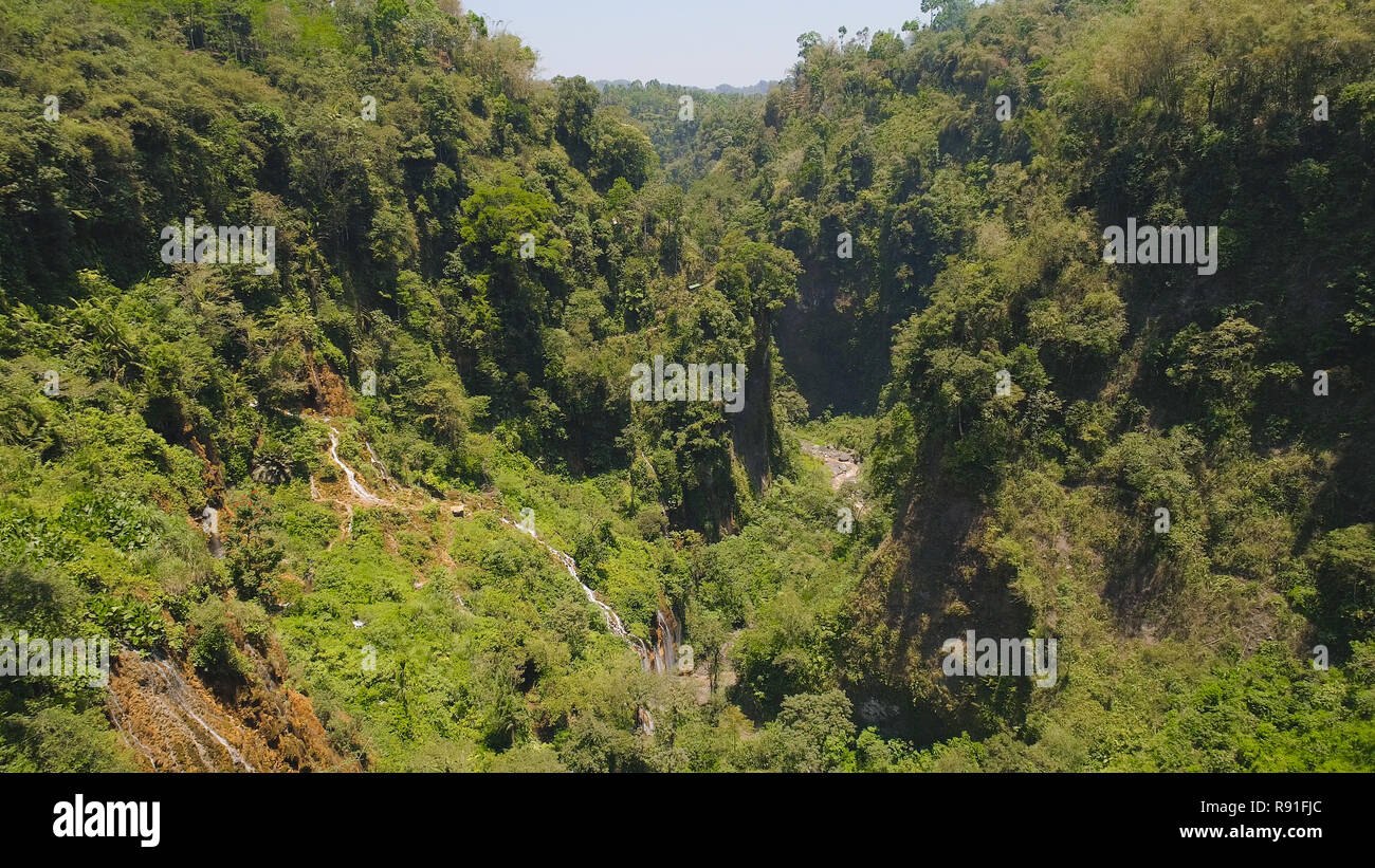 aerial view waterfall coban sewu in Java, indonesia. waterfall in ...