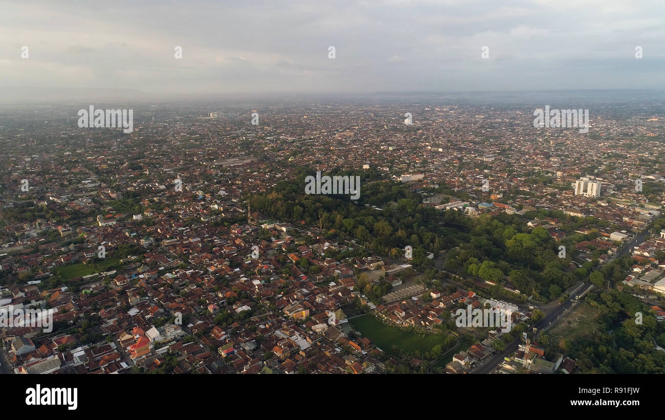 aerial view Yogyakarta with buildings and houses at sunset. urban ...