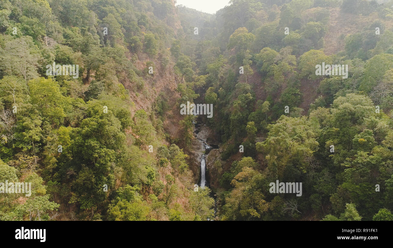 waterfall in tropical forest. aerial view hidden waterfall rainforest ...