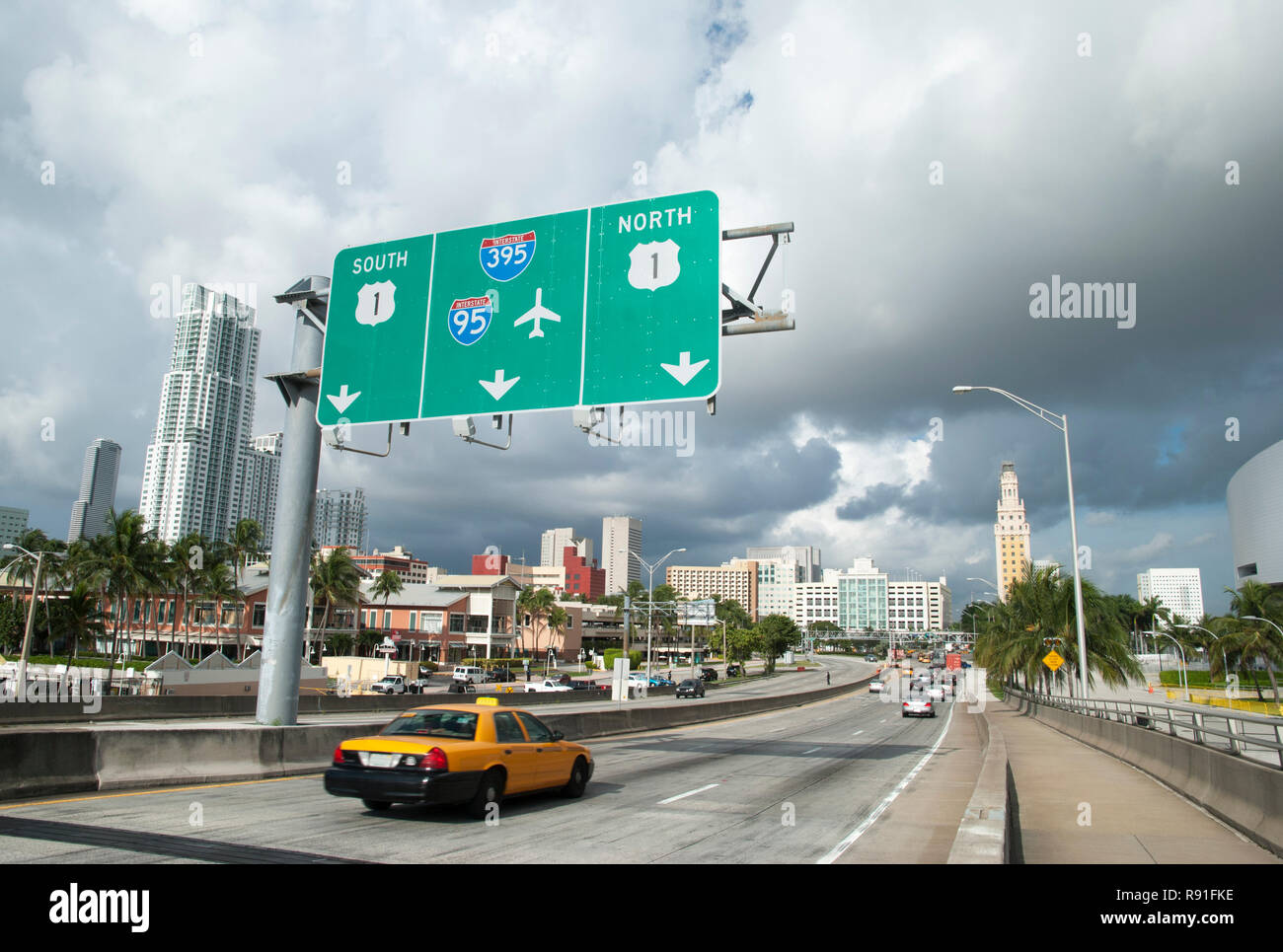 Port Boulevard at the entrance to Miami downtown (Florida Stock Photo ...