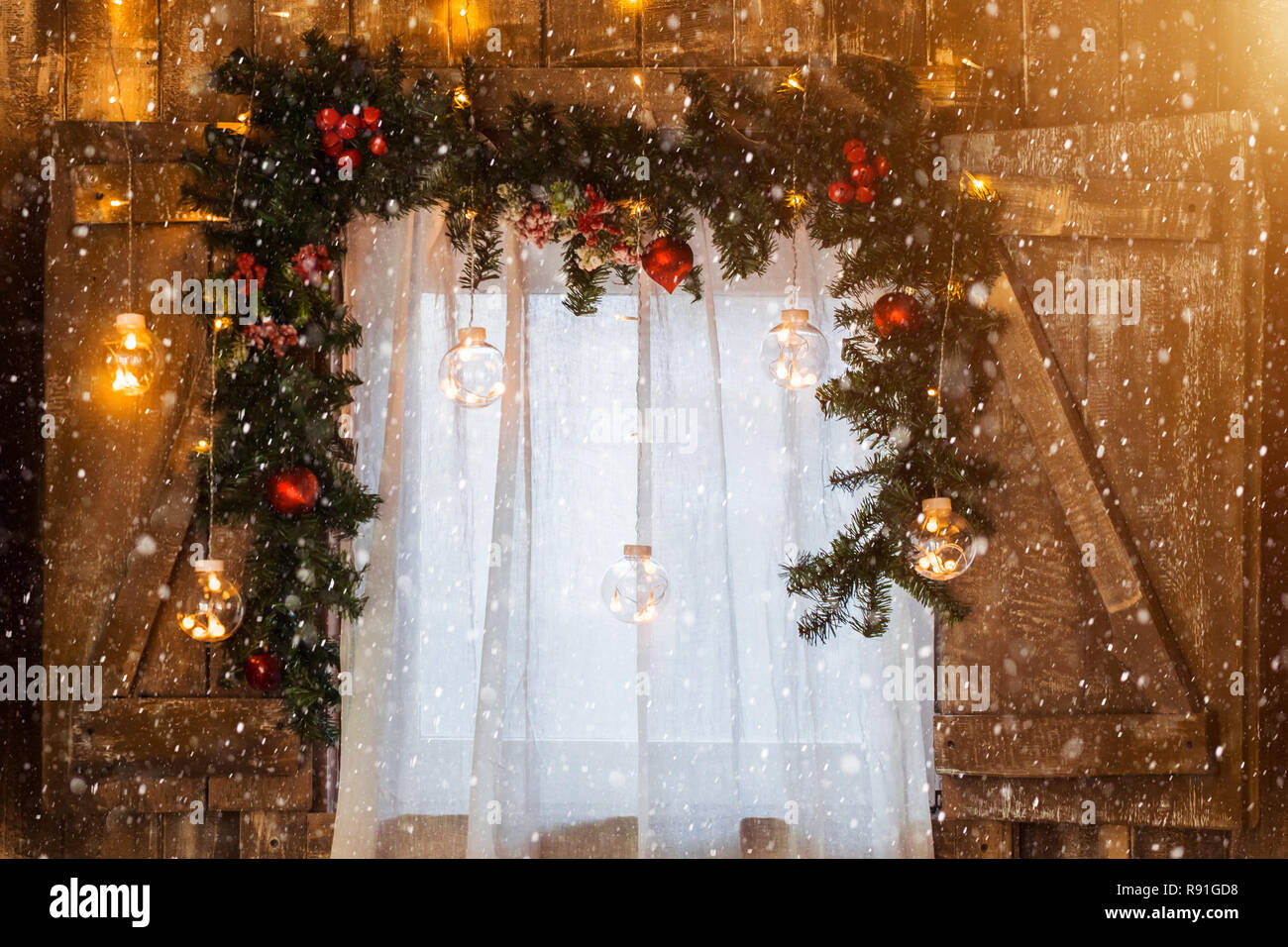 Christmas window decoration backgrounds. New year, holiday concept ...
