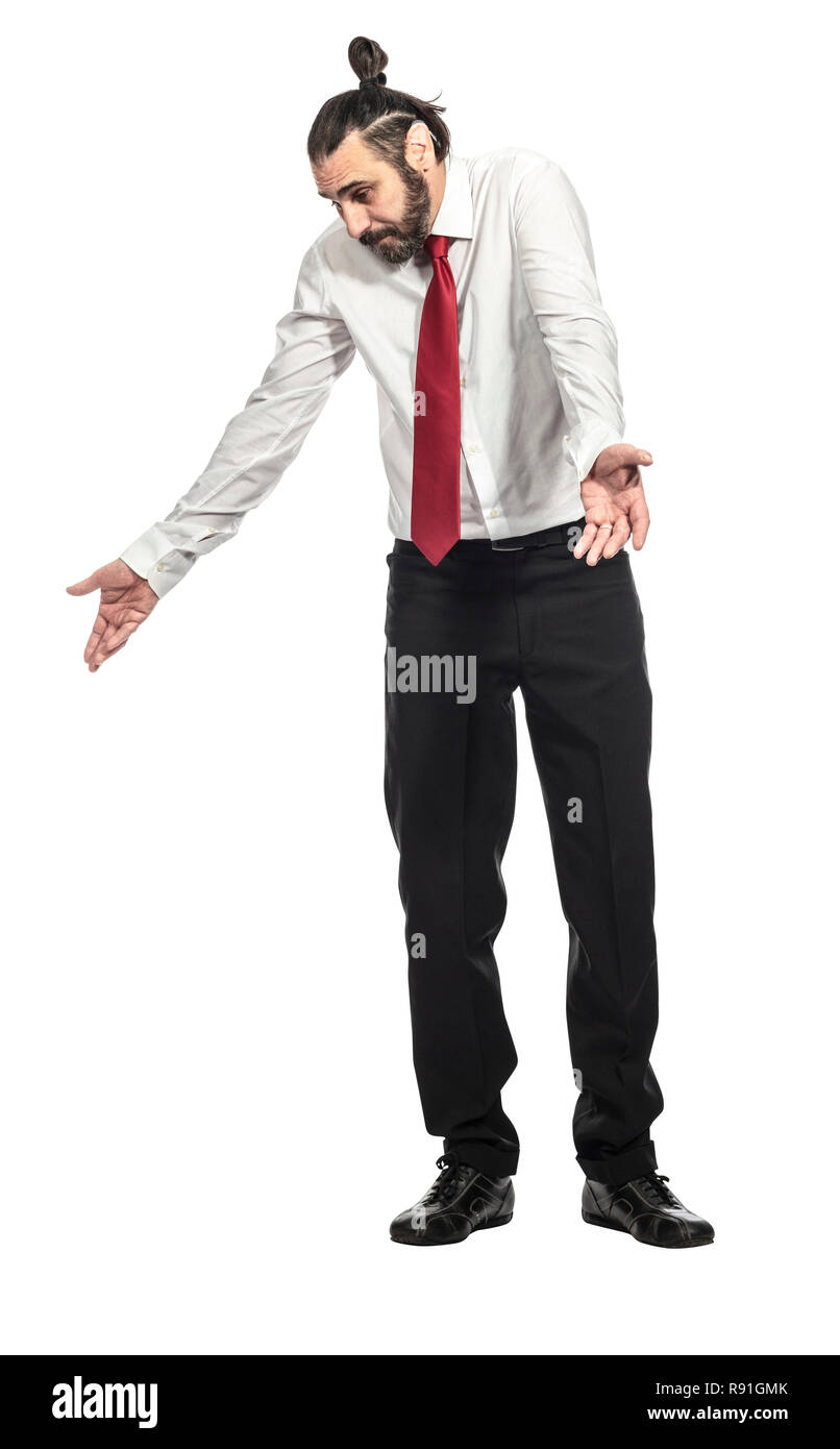 isolated businessman lood down sorry pose Stock Photo - Alamy