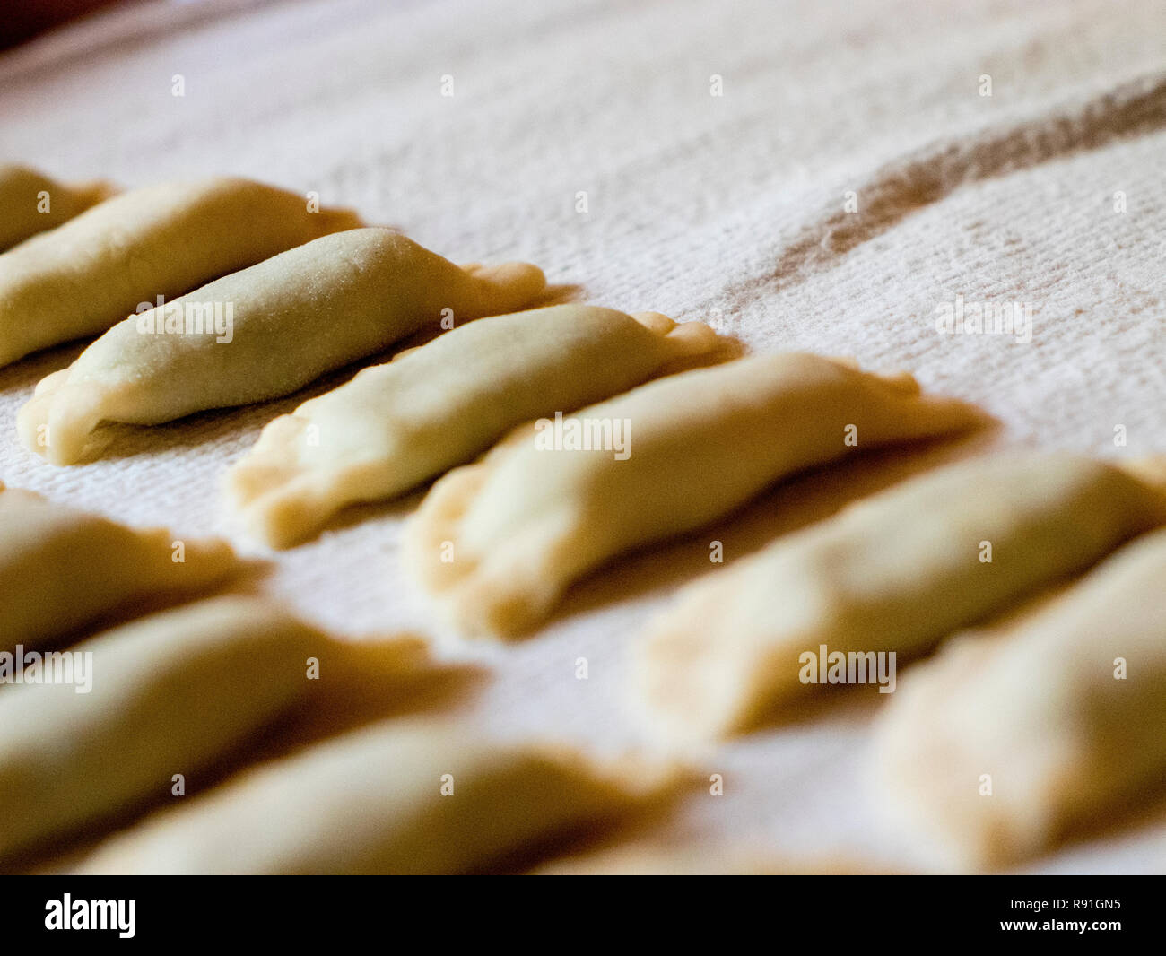 ravioli ricotta and raw spinach ready to be cooked, a typical recipe ...