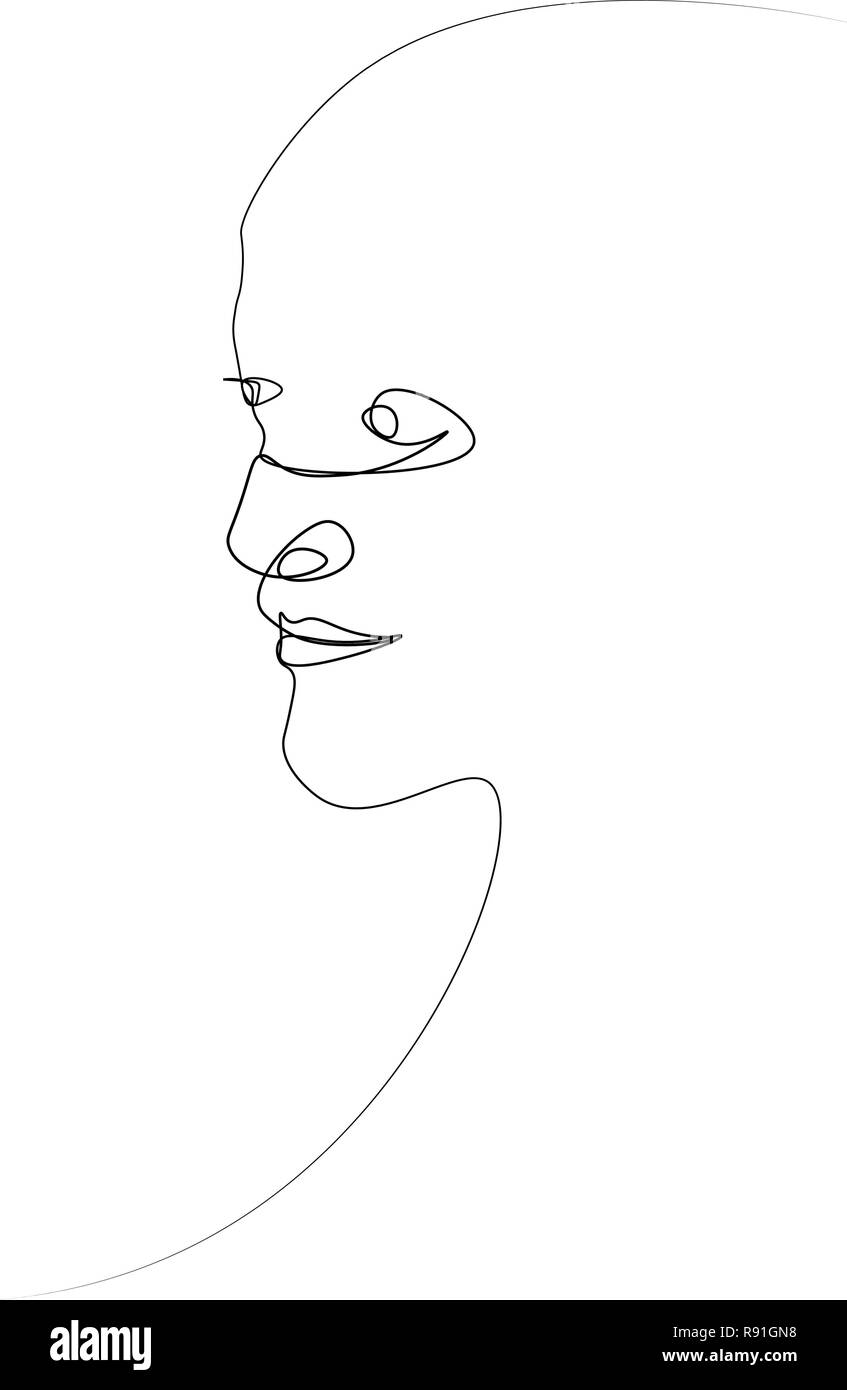 Man of one line. Vector illustration of a black man face on a white ...