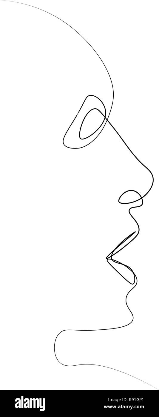 Man of one line. Vector illustration of a black man face on a white ...