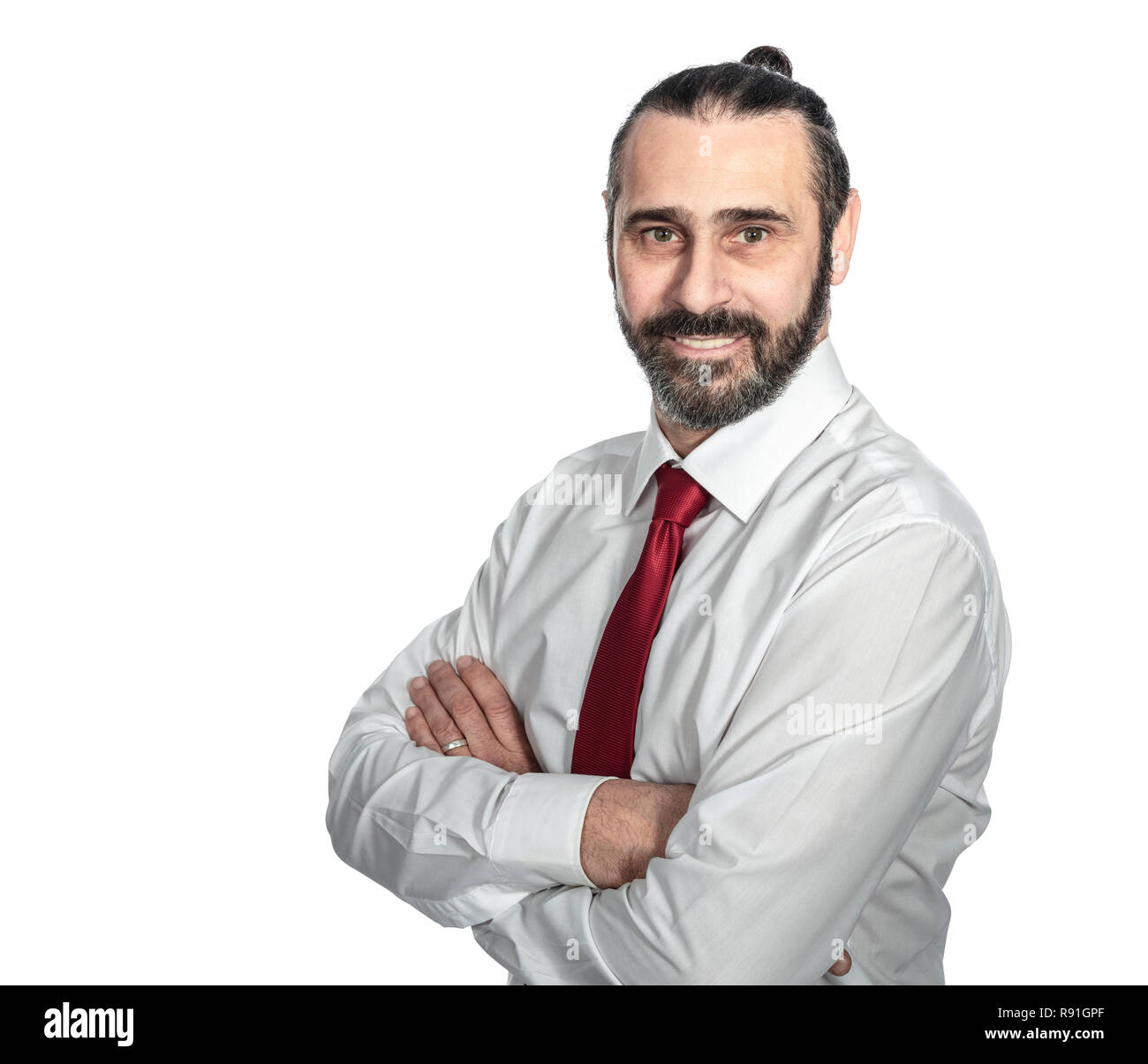 isolated smiling man crossed arms studio portrait Stock Photo - Alamy