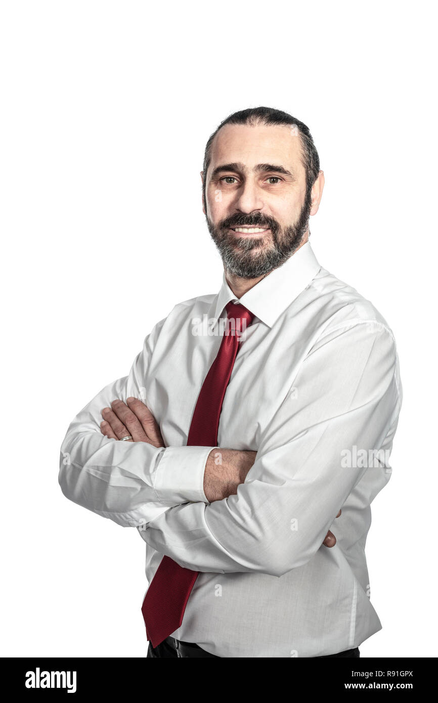 standing caucasian man crossed arms isolated on white background Stock ...