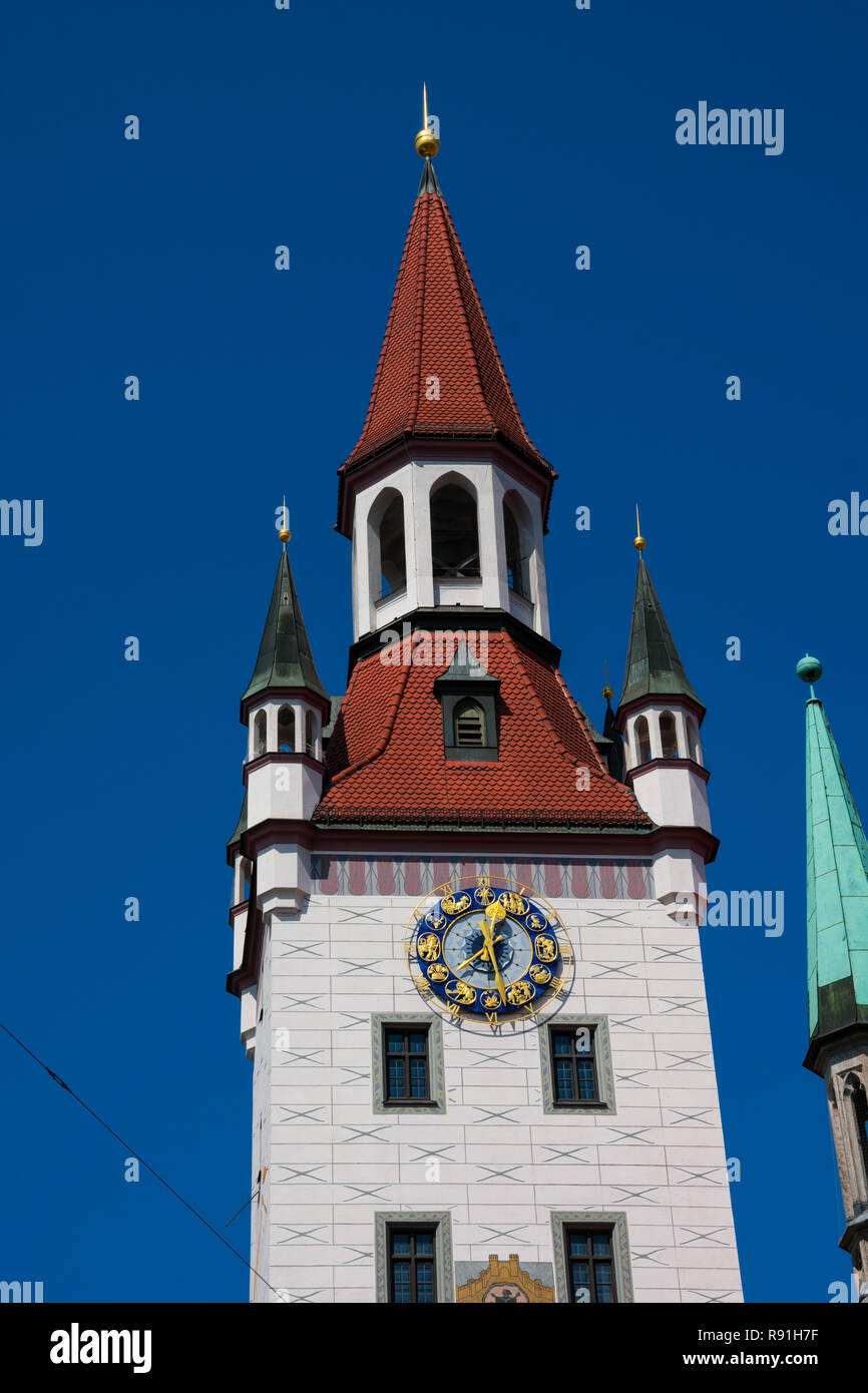 Old Town Hall clock tower (Altes Rathaus) a neo-gothic style building ...