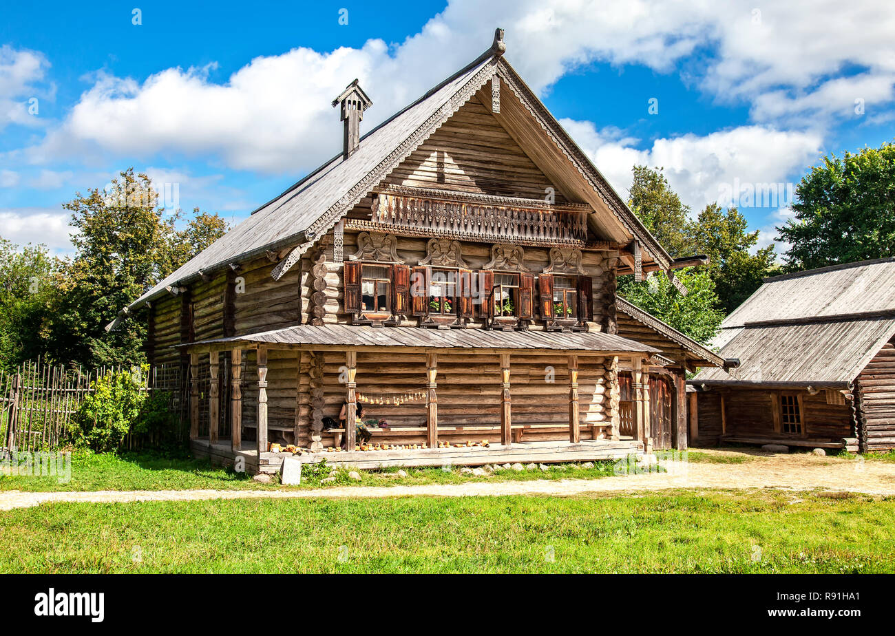 Traditional russian old wooden house in the village on Northen Russia ...