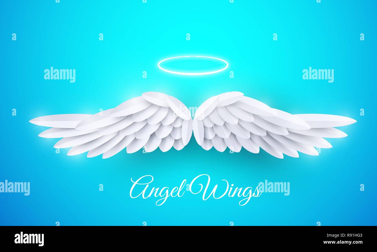 Vector 3d white realistic layered paper cut angel wings Stock Vector ...