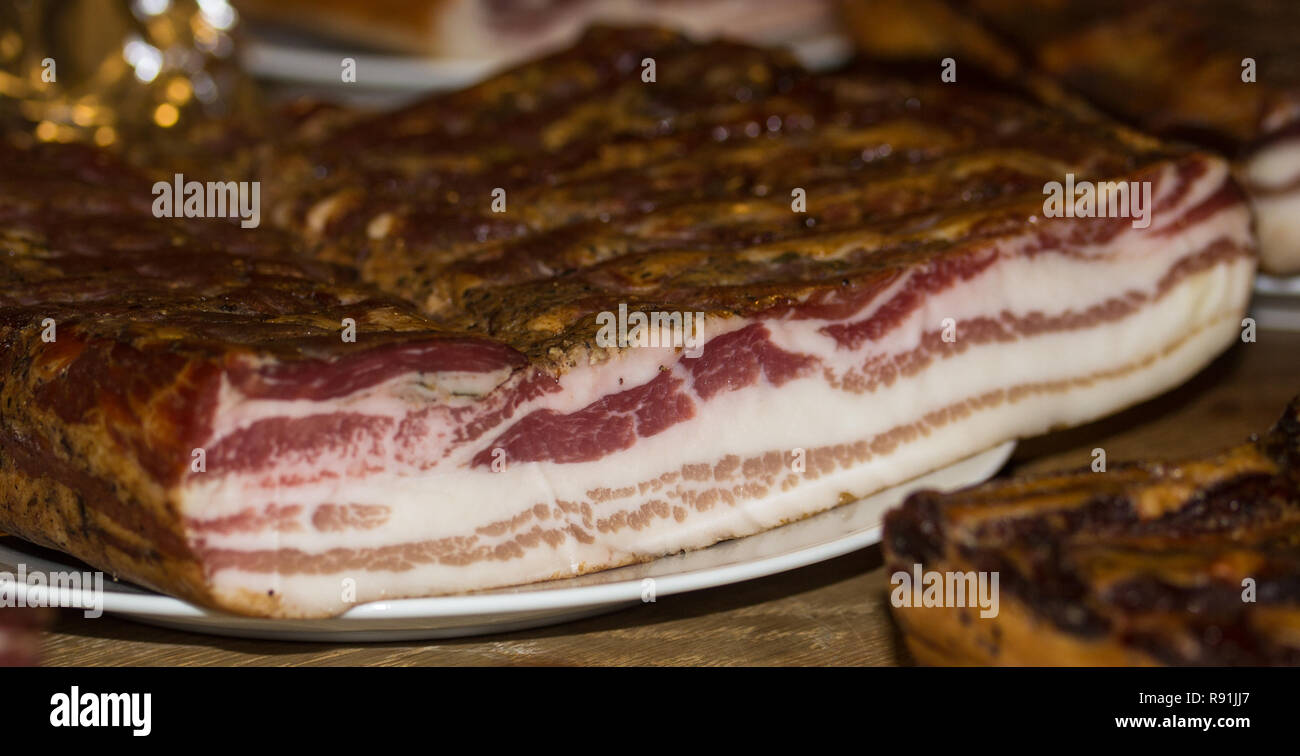 Delicious Bacon in a piece Stock Photo - Alamy
