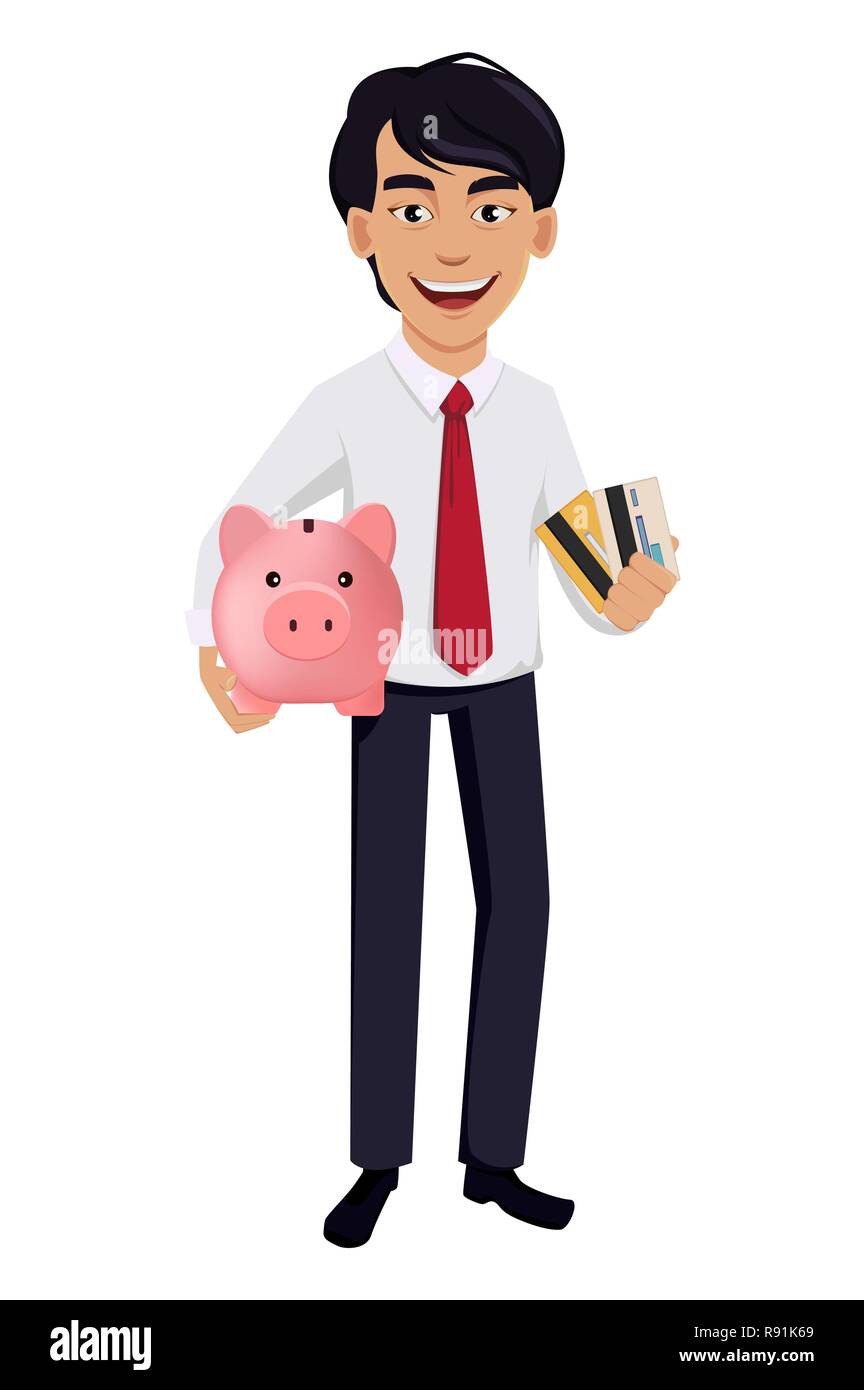 Asian business man, concept of cartoon character in office style ...