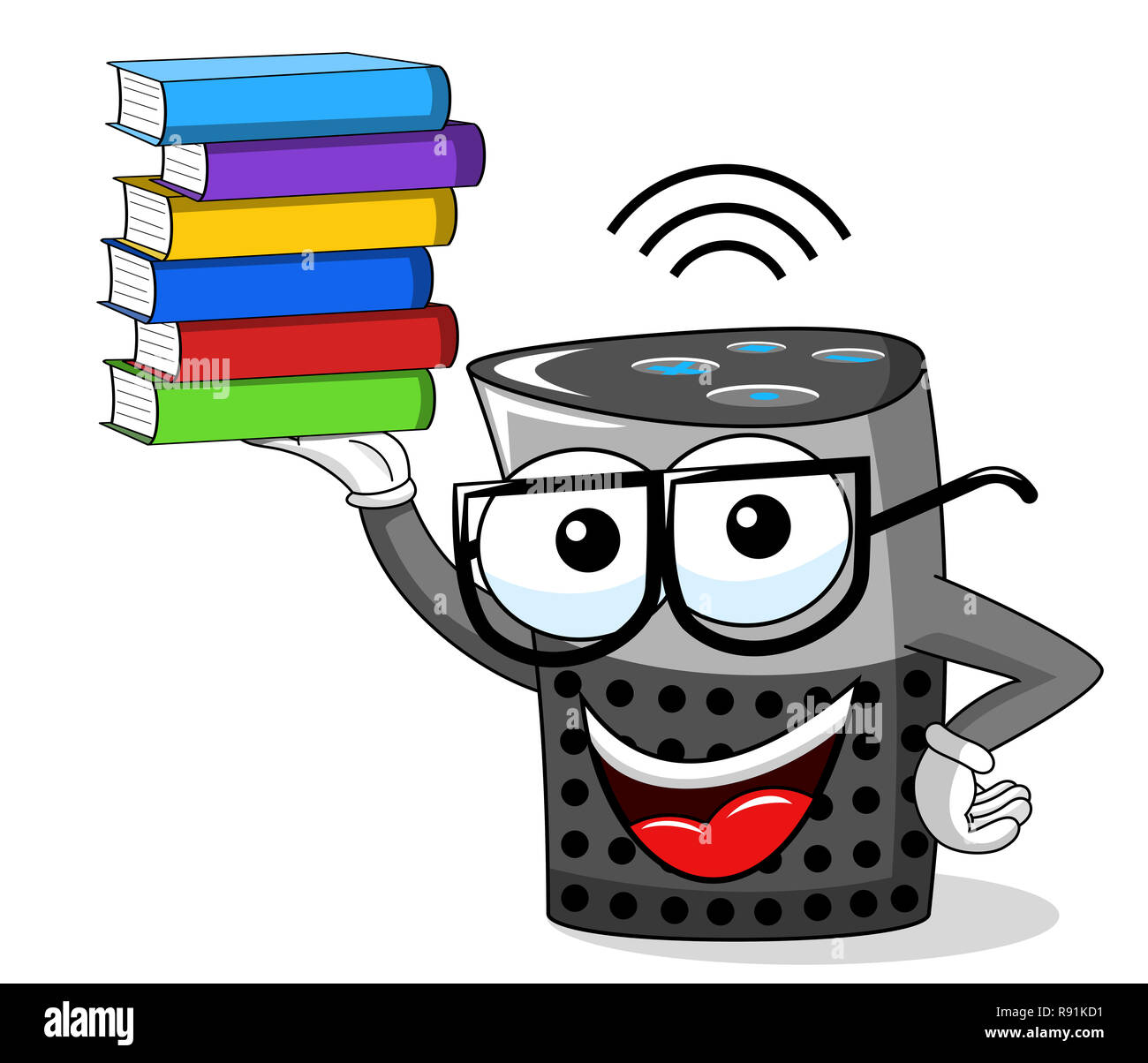 smart speaker cartoon funny pile of books isolated on white Stock Photo ...