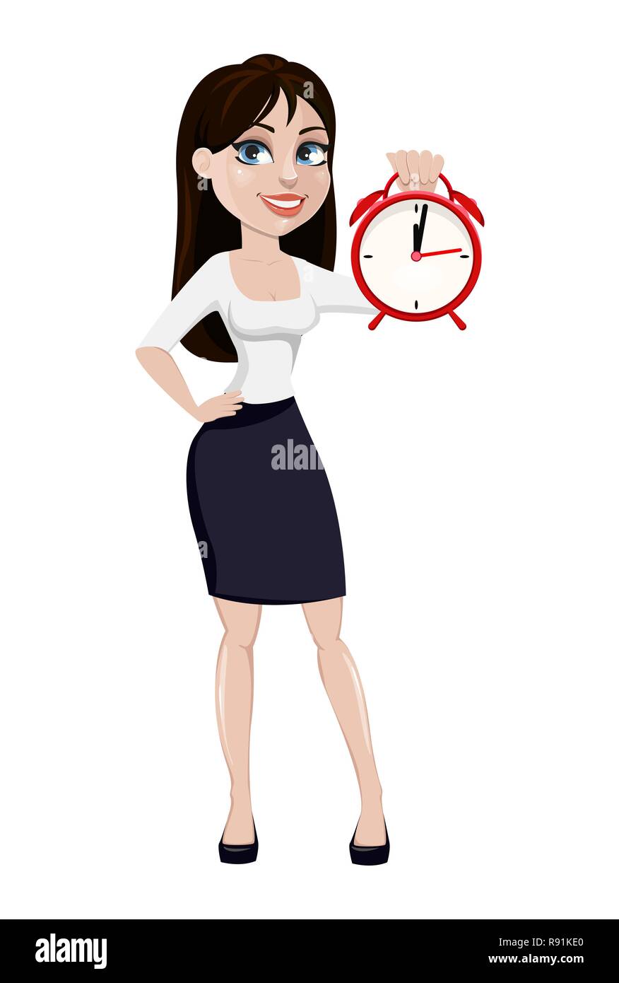 Business woman with brown hair, concept of cartoon character in office ...