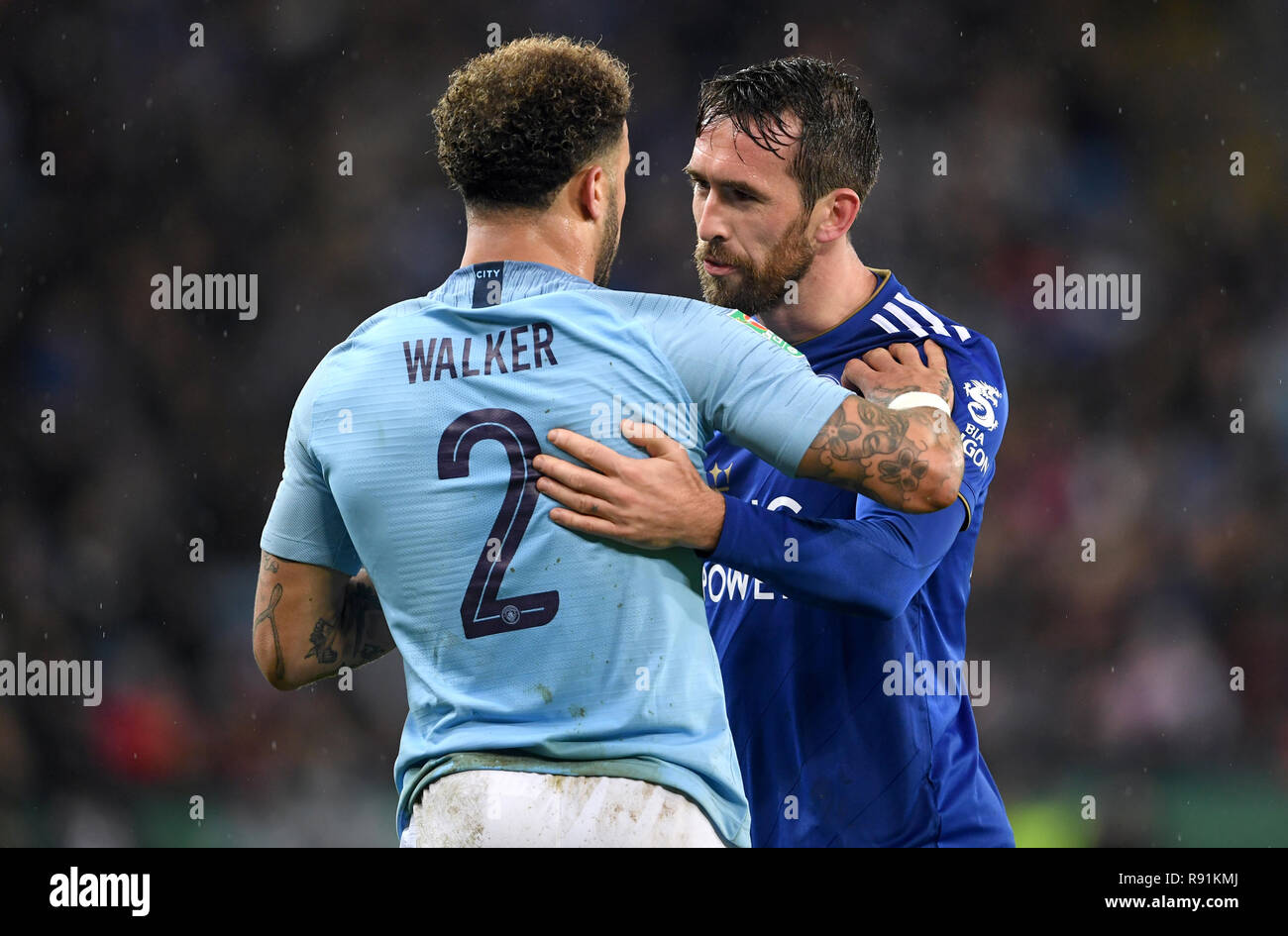 Manchester City's Kyle Walker (left) and Leicester City's Christian ...