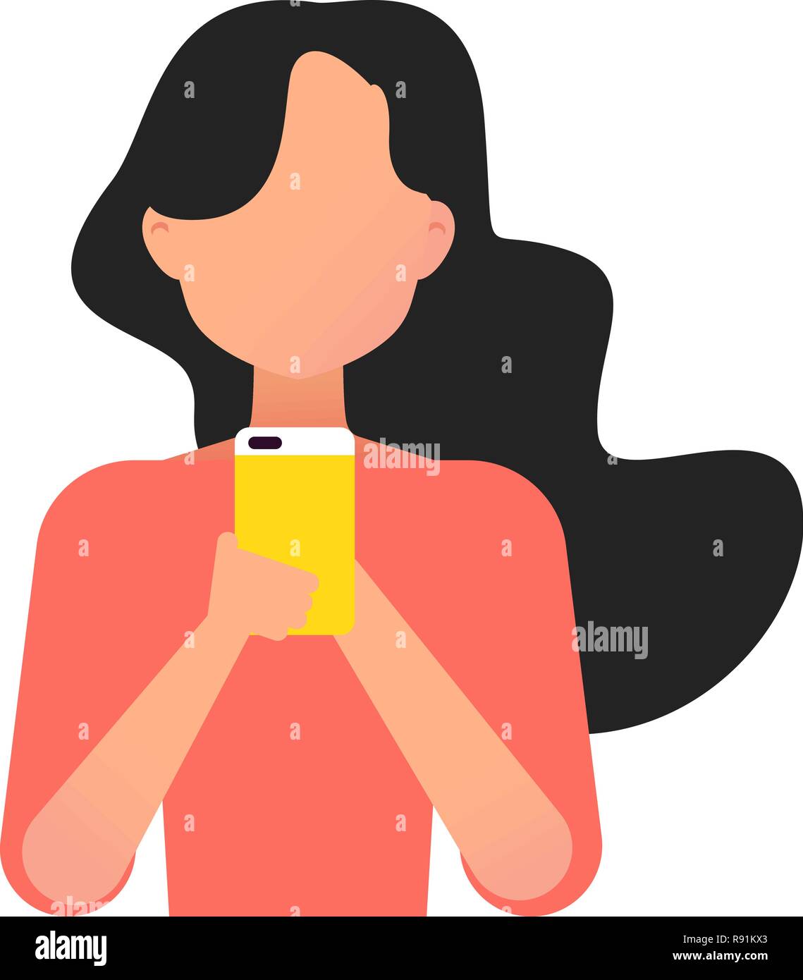 Young girl using smartphone. Vector flat design illustration Stock ...