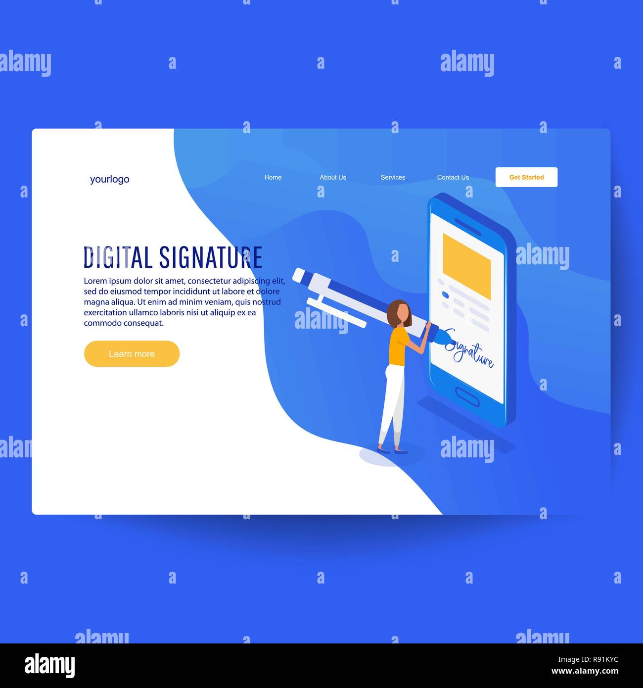 Digital signature. Flat 3d web isometric contract signature infographic ...
