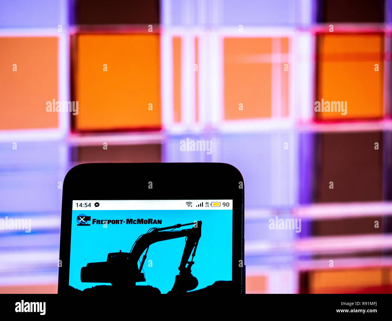 Freeport-McMoRan Mining company logo seen displayed on smart phone ...