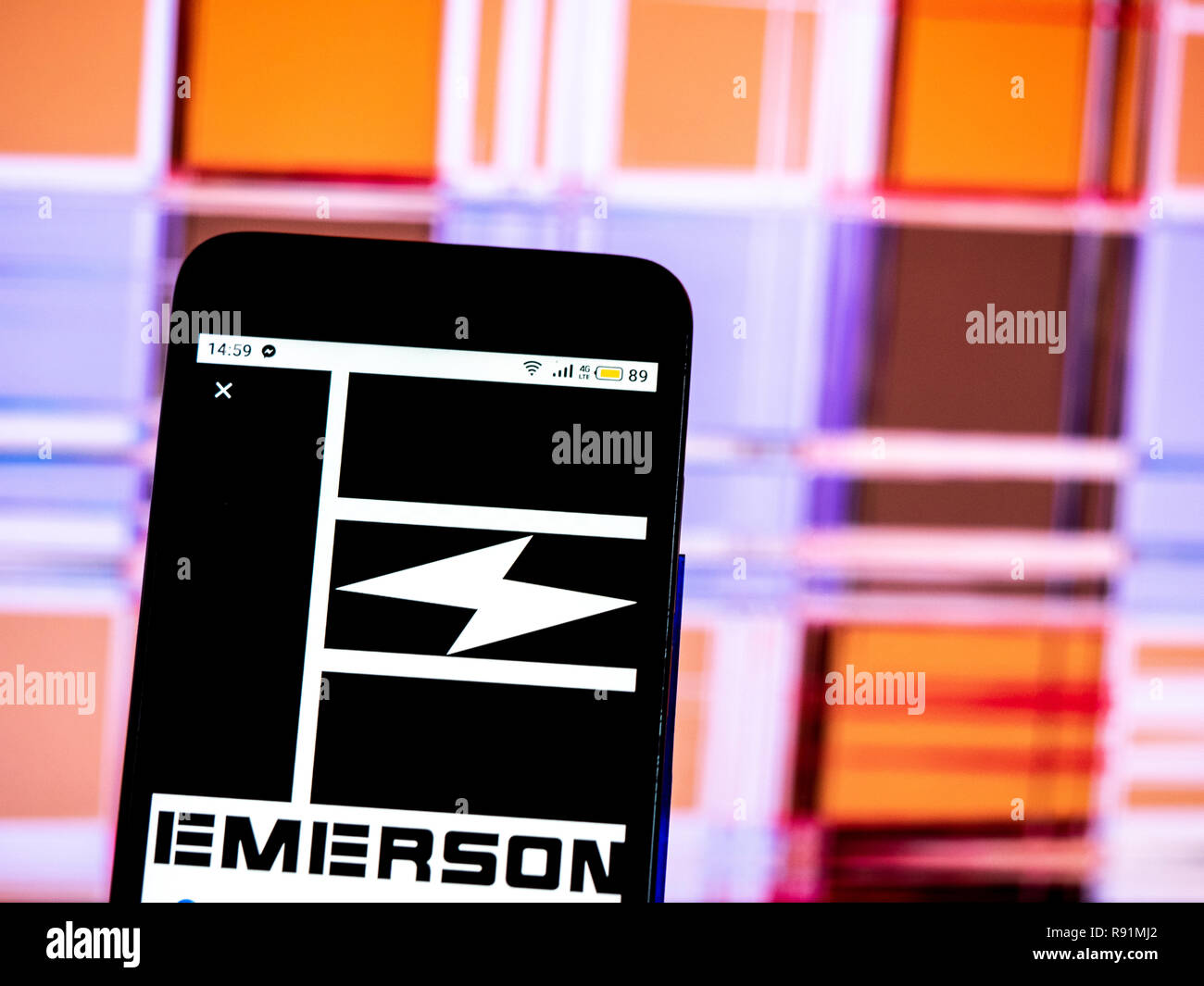 Emerson Electric Manufacturing company logo seen displayed on smart ...
