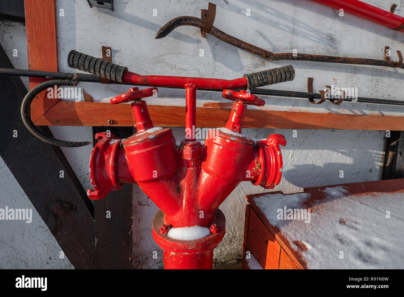 Red fire hydrant covered in snow hi-res stock photography and images ...