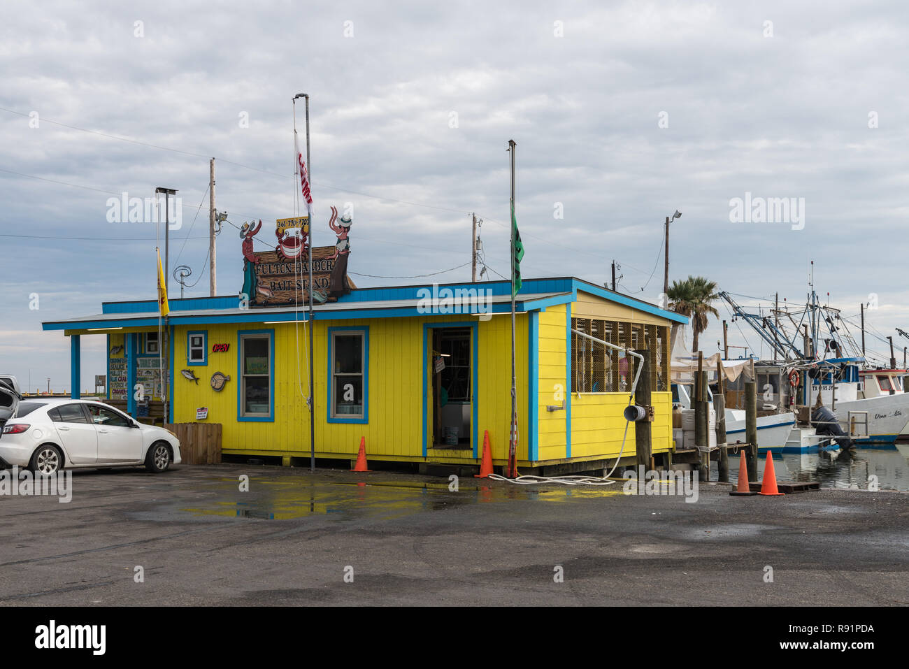 A small bait store with colorful paint. Fulton, Texas, USA Stock Photo ...