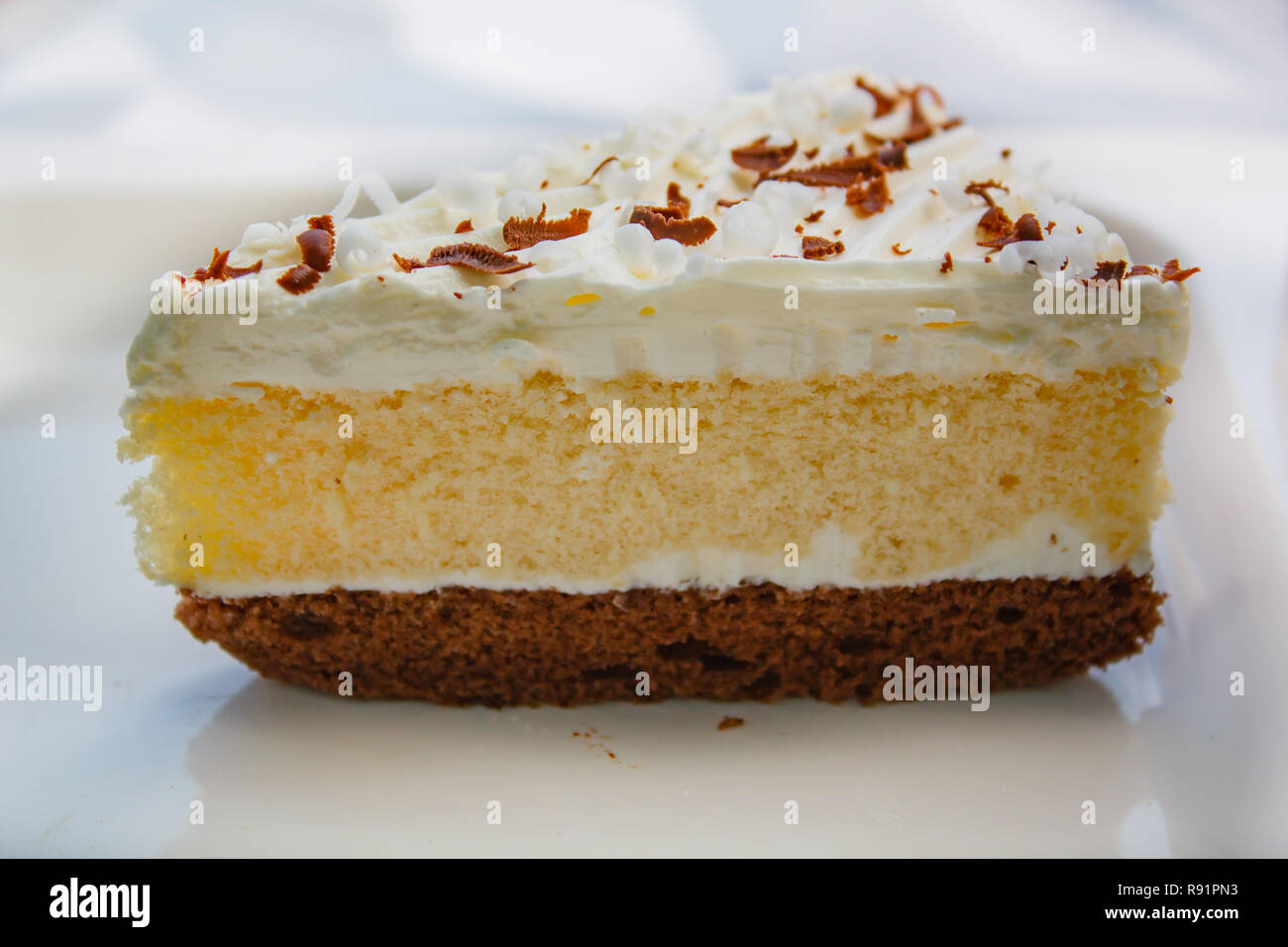 Break time concept with cake two tone (vanilla and chocolate) and ...