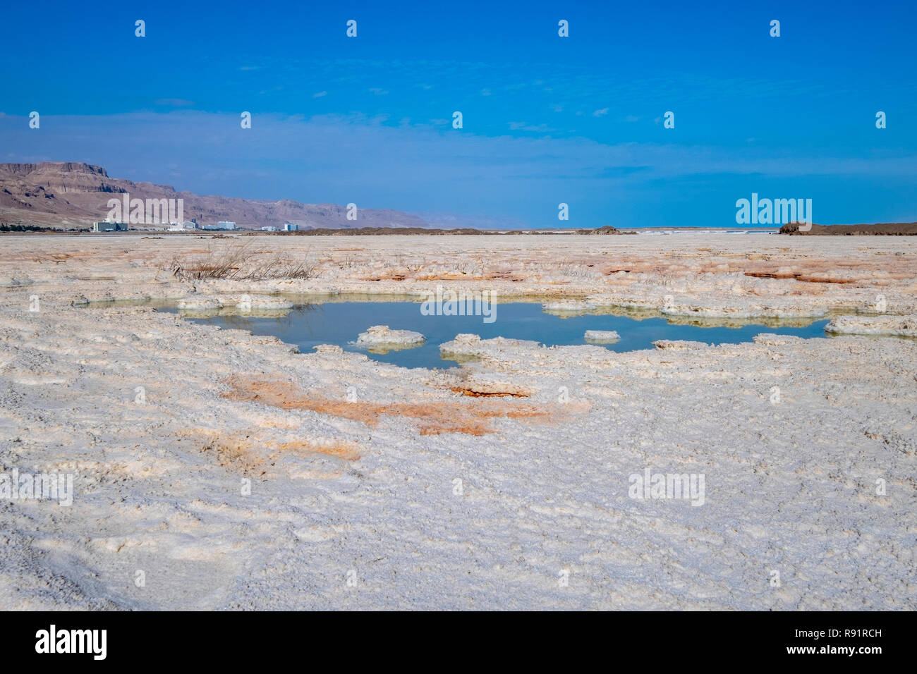 Salt formation caused by the evaporation of the water on the shore of ...