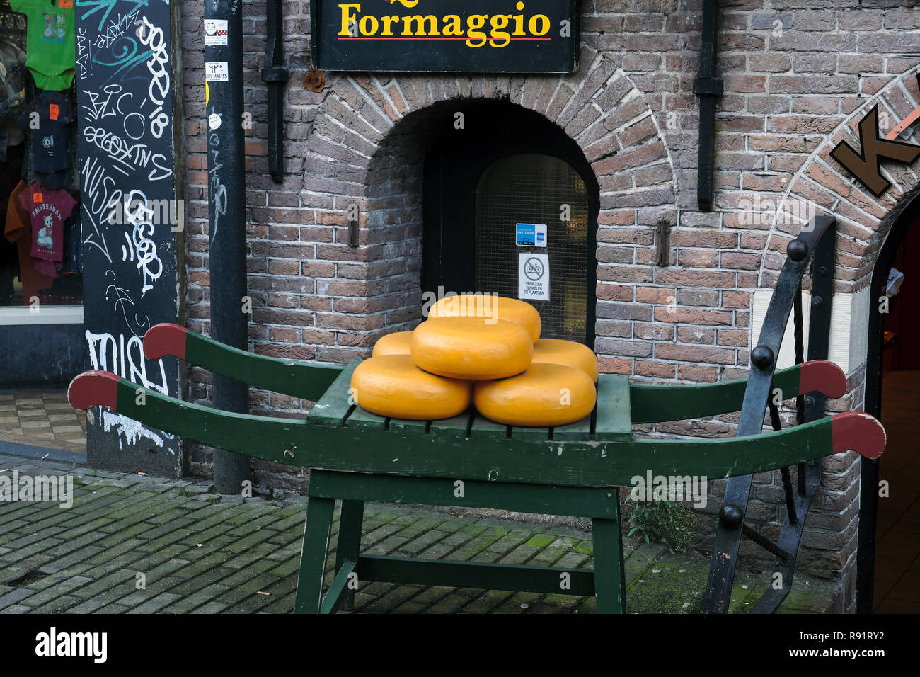 Dutch Cheese on a cheese sled Photographed in Amsterdam, Holland Stock ...