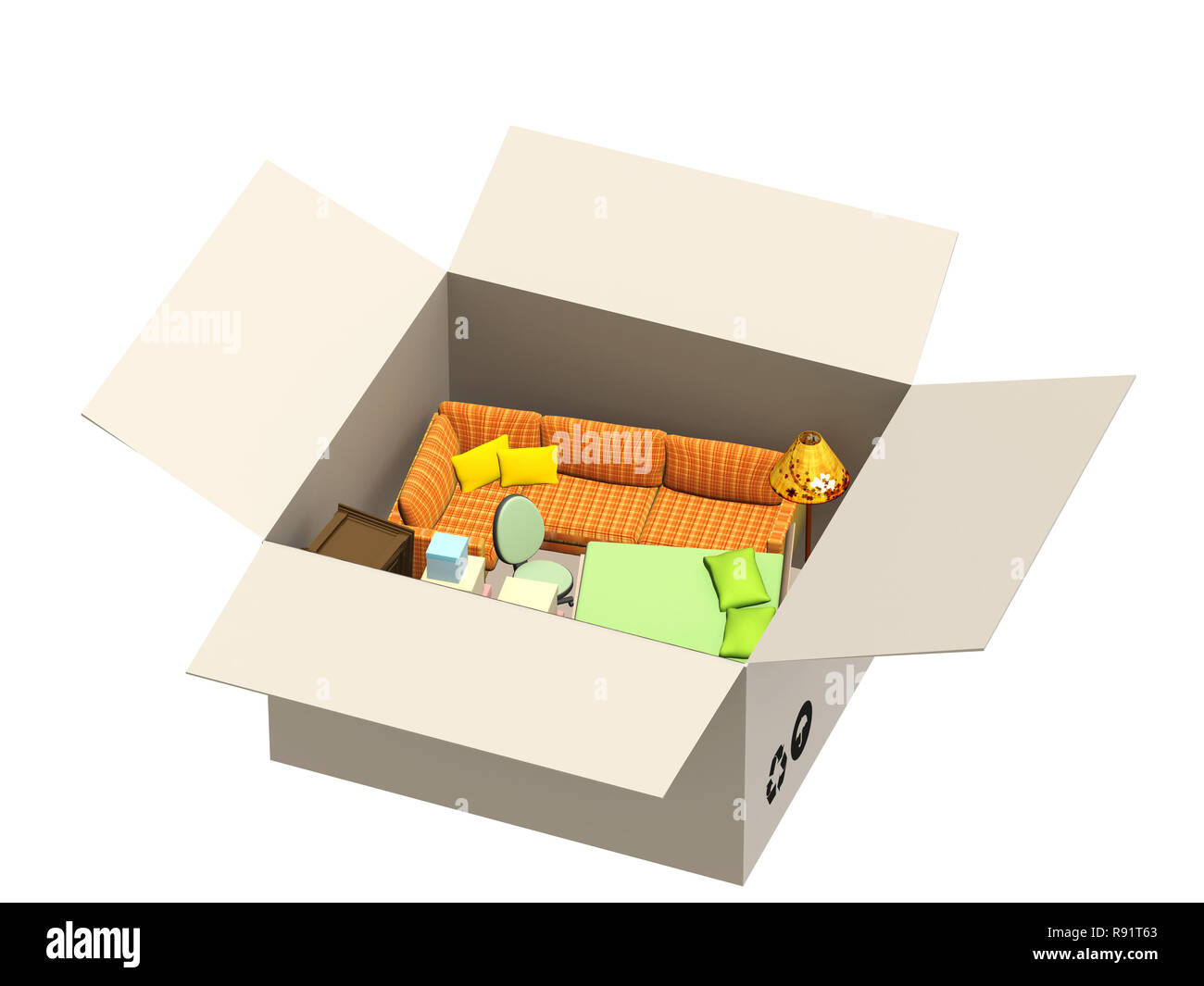 Furniture in box. Object isolated over white Stock Photo - Alamy