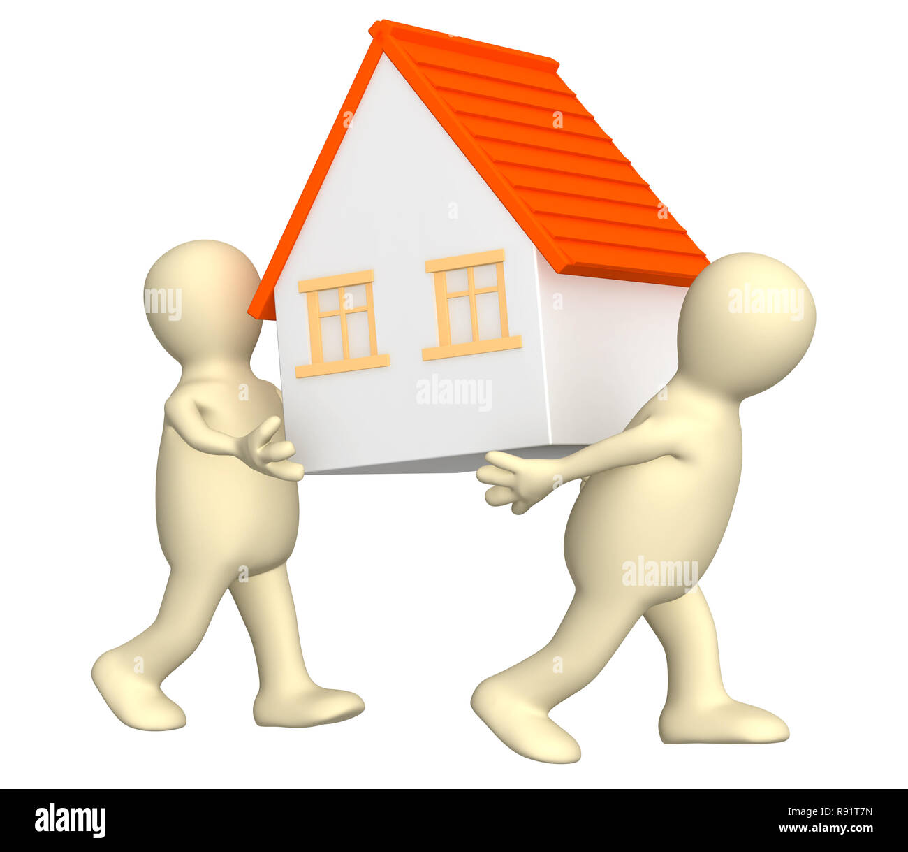 Two puppets withs house. Isolated over white Stock Photo - Alamy