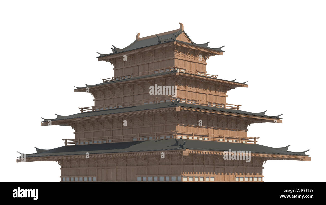 3D illustration old japanese house in traditional style isolated on ...