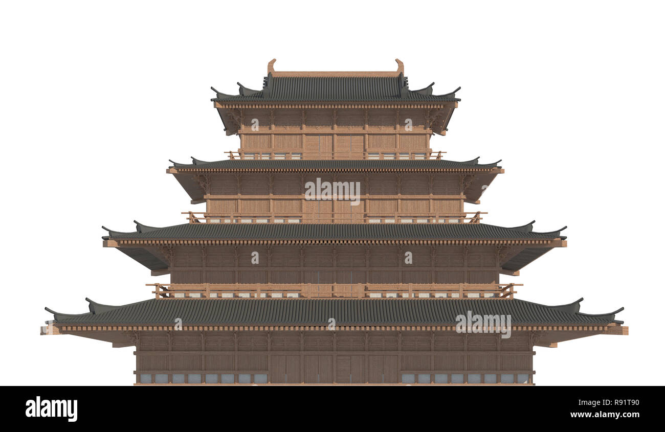 3D illustration old japanese house in traditional style isolated on ...