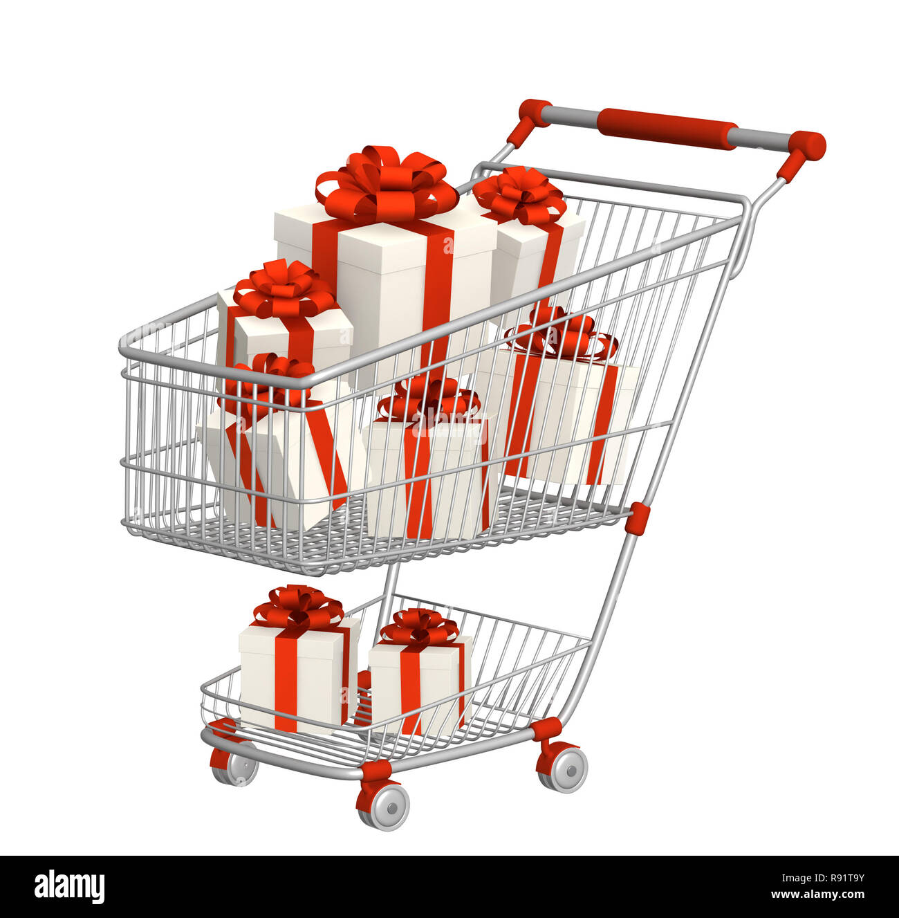Shopping cart and gifts. Objects over white Stock Photo - Alamy