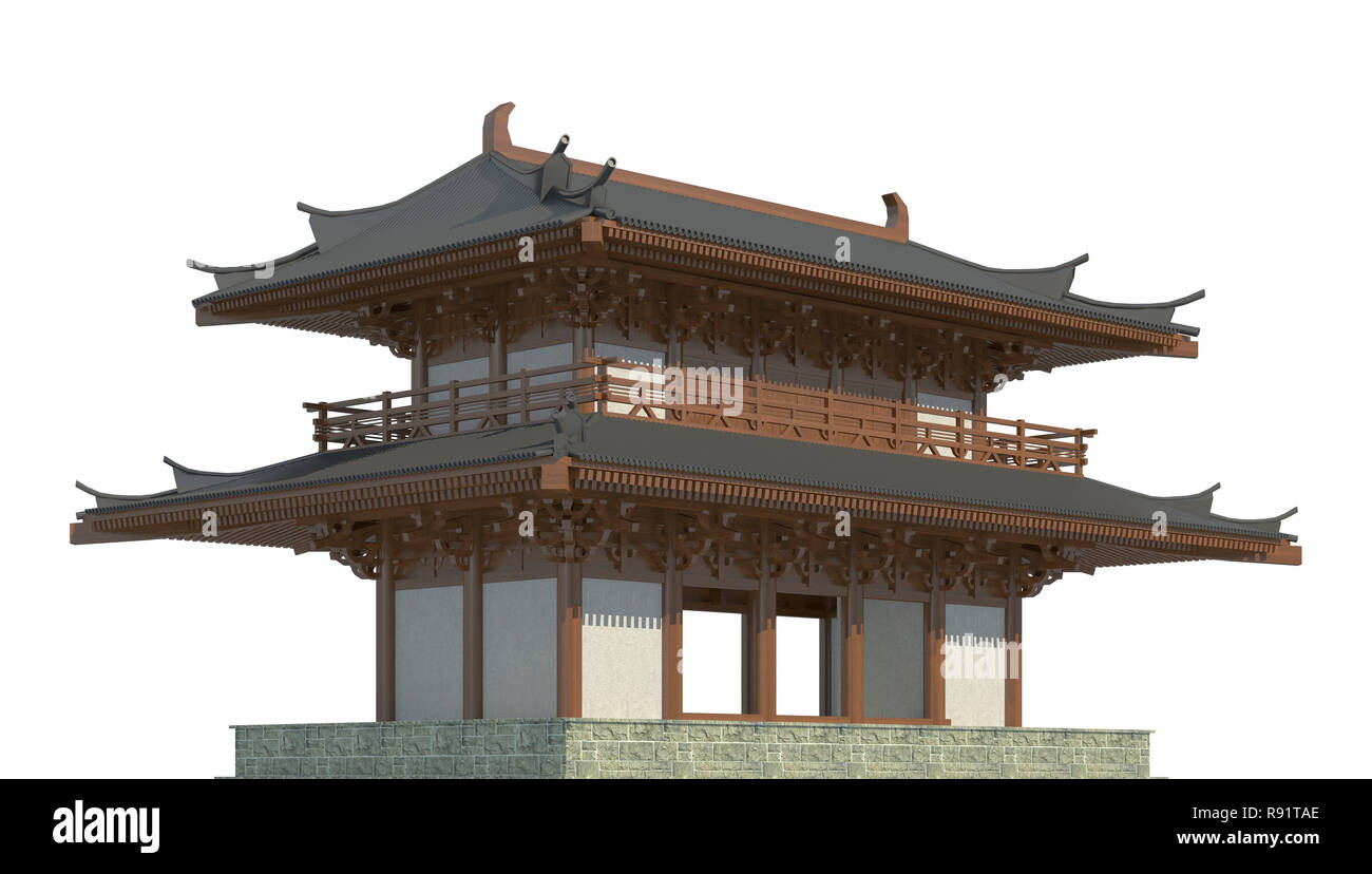 3D illustration old japanese house in traditional style isolated on ...