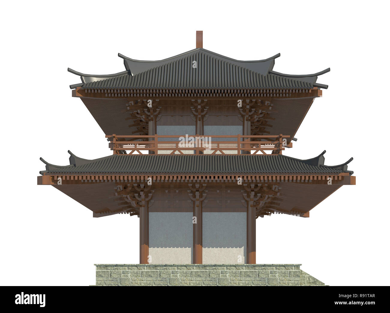3D illustration old japanese house in traditional style isolated on ...