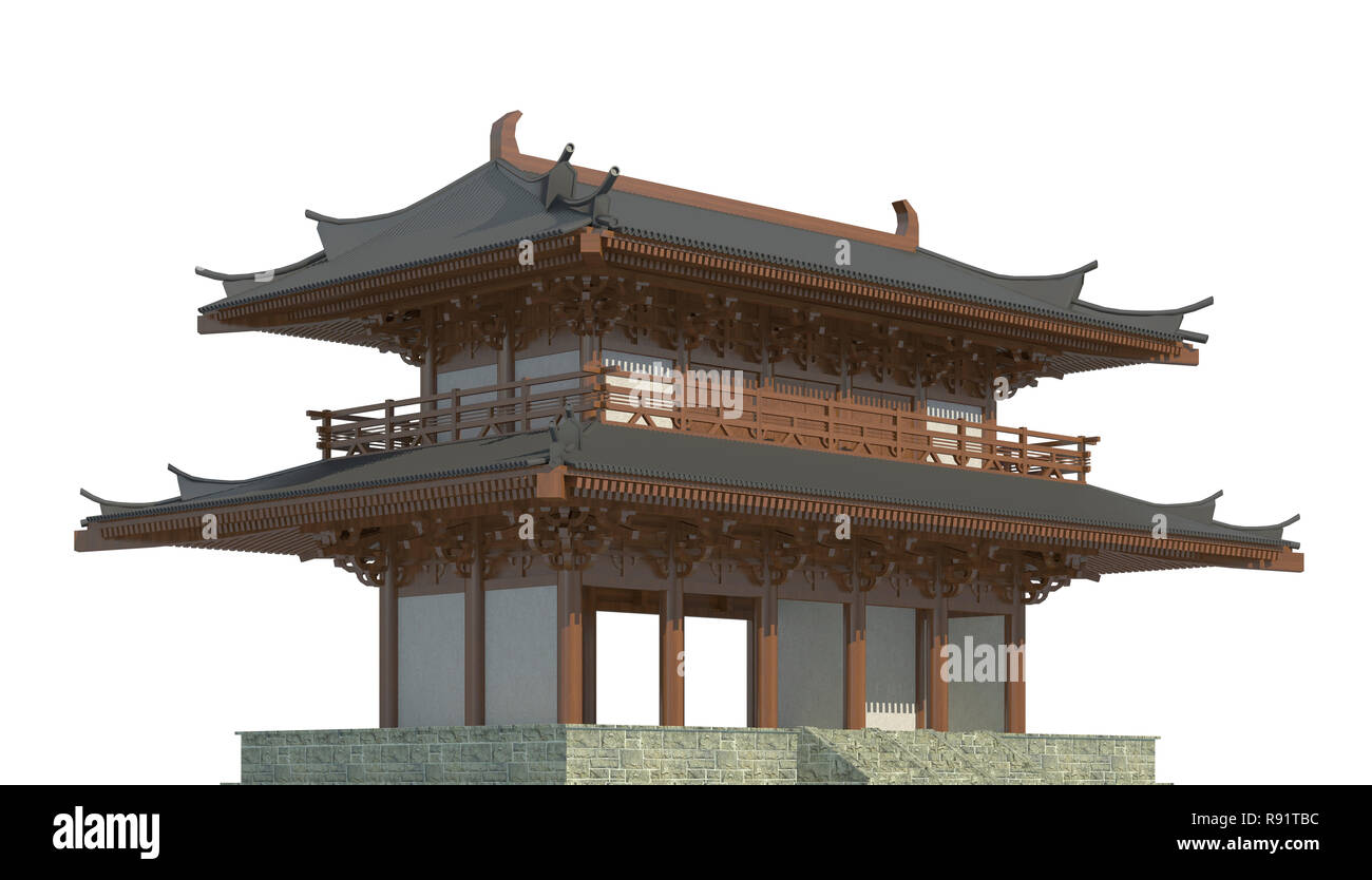 Old japanese building isolated on white background 3d illustration ...