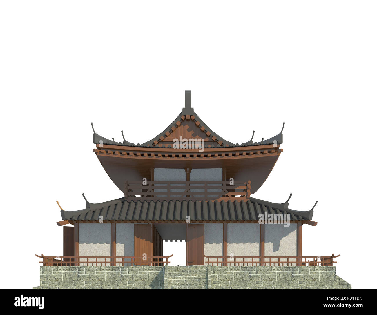 Old japanese building isolated on white background 3d illustration ...