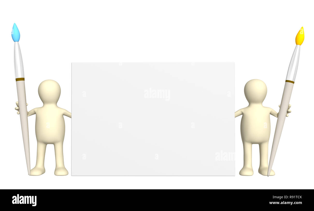 Two puppets with brushes. Isolated over white Stock Photo - Alamy